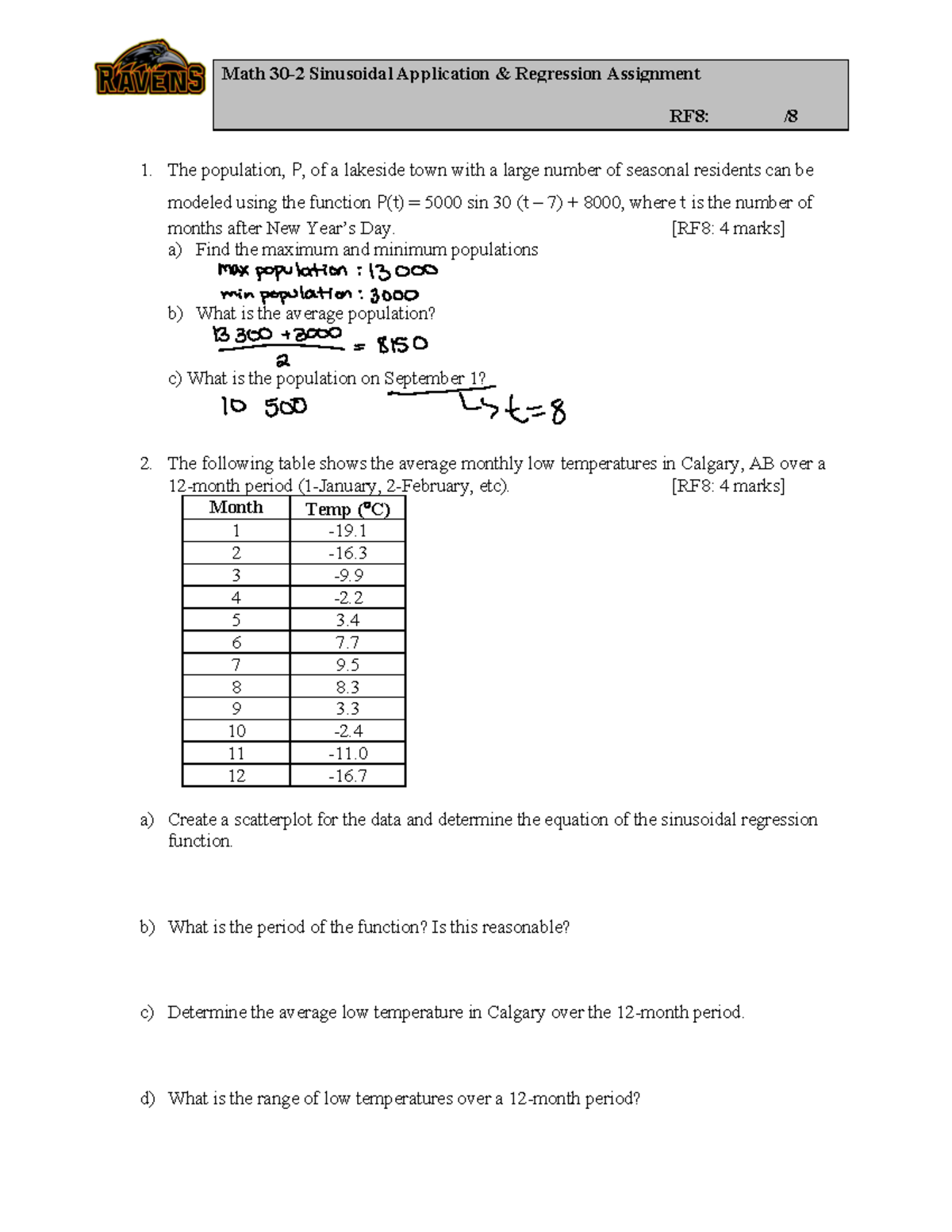 Sinusoidal Application and Regression Assignment started - Math 30-2 ...