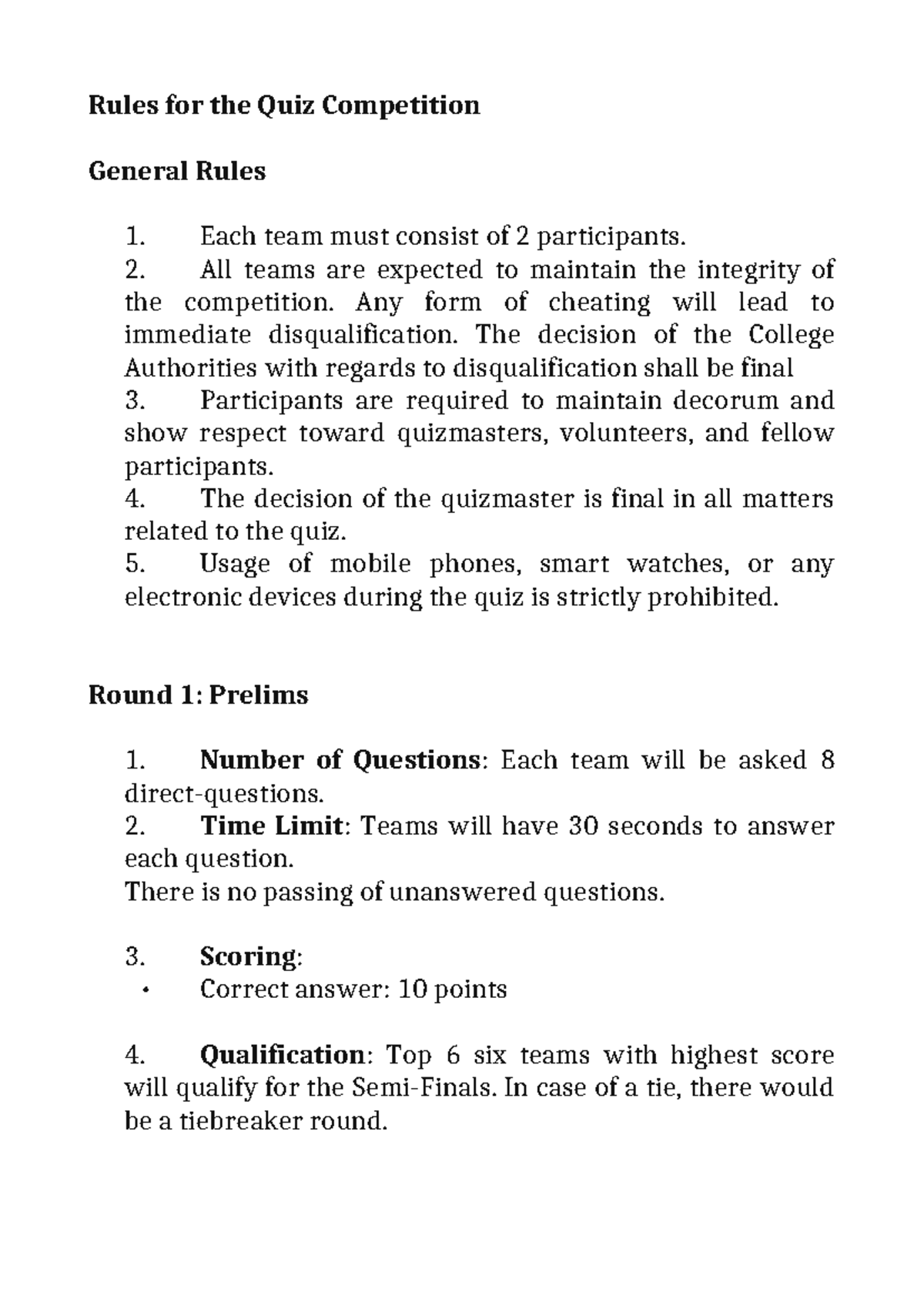 Quiz rules-Edited - Rules - Rules for the Quiz Competition General ...