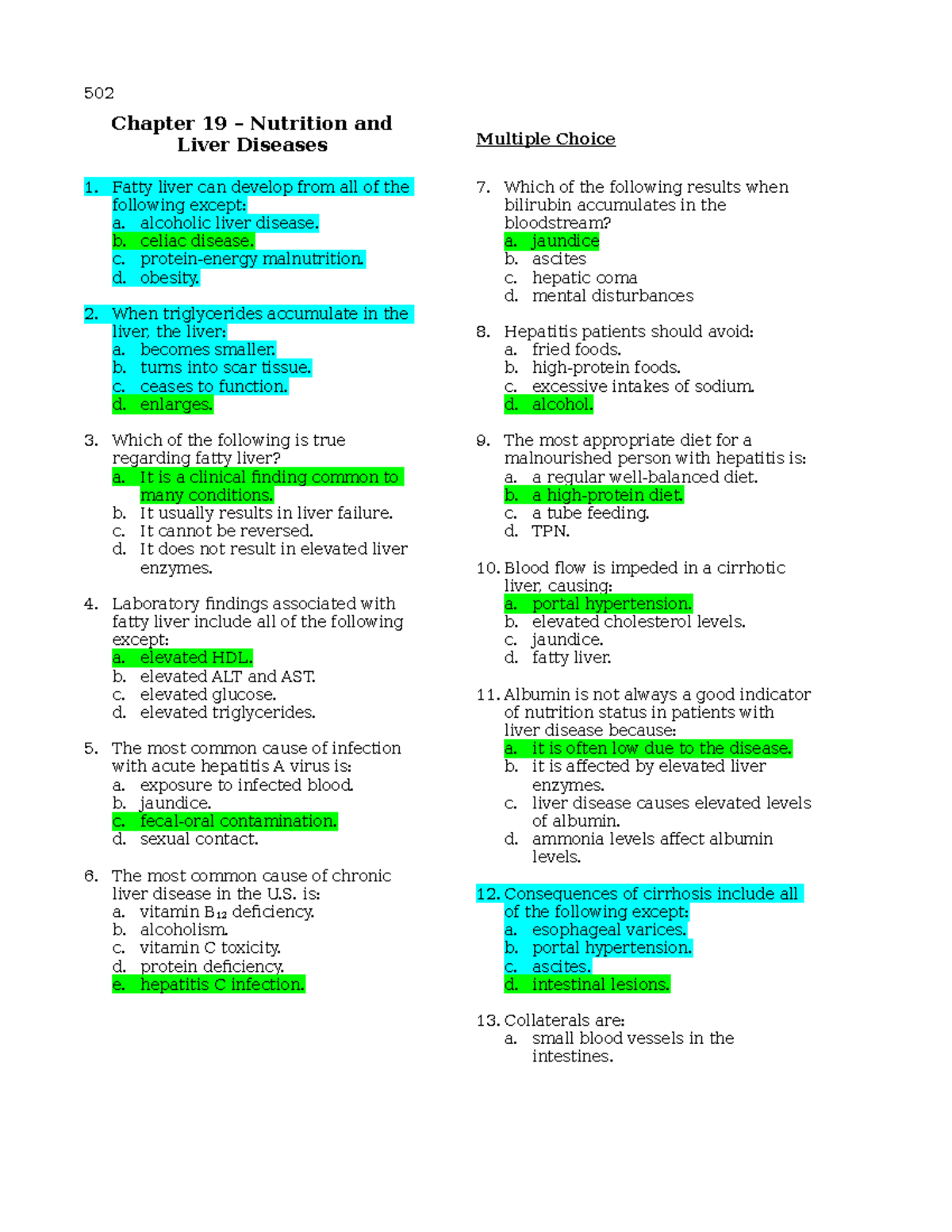 Exam 4 review doc fixed for final - Chapter 19 – Nutrition and Liver ...