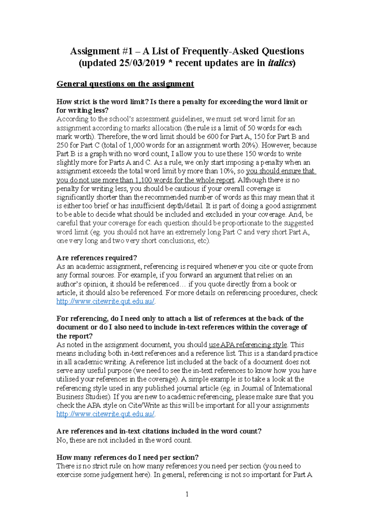 Assignment #1 FAQs (updated 25-03-19) - Assignment #1 – A List of ...