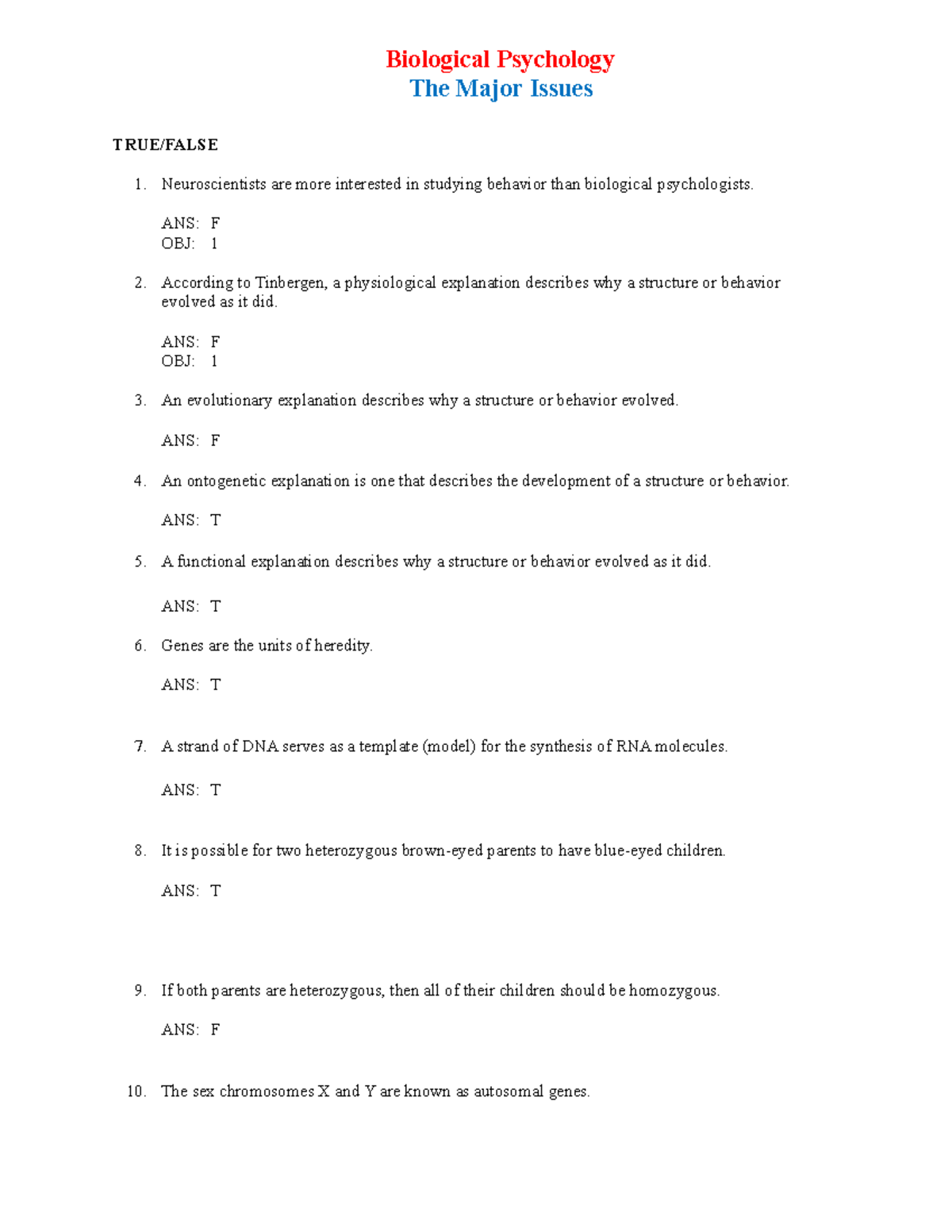 Biological Psychology The Major Issues - Biological Psychology The ...