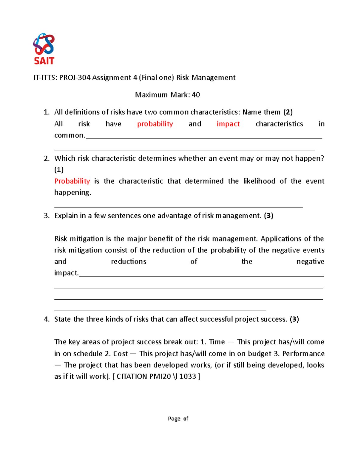 Assignment 4 Proj-1 - IT-ITTS: PROJ-304 Assignment 4 (Final one) Risk ...