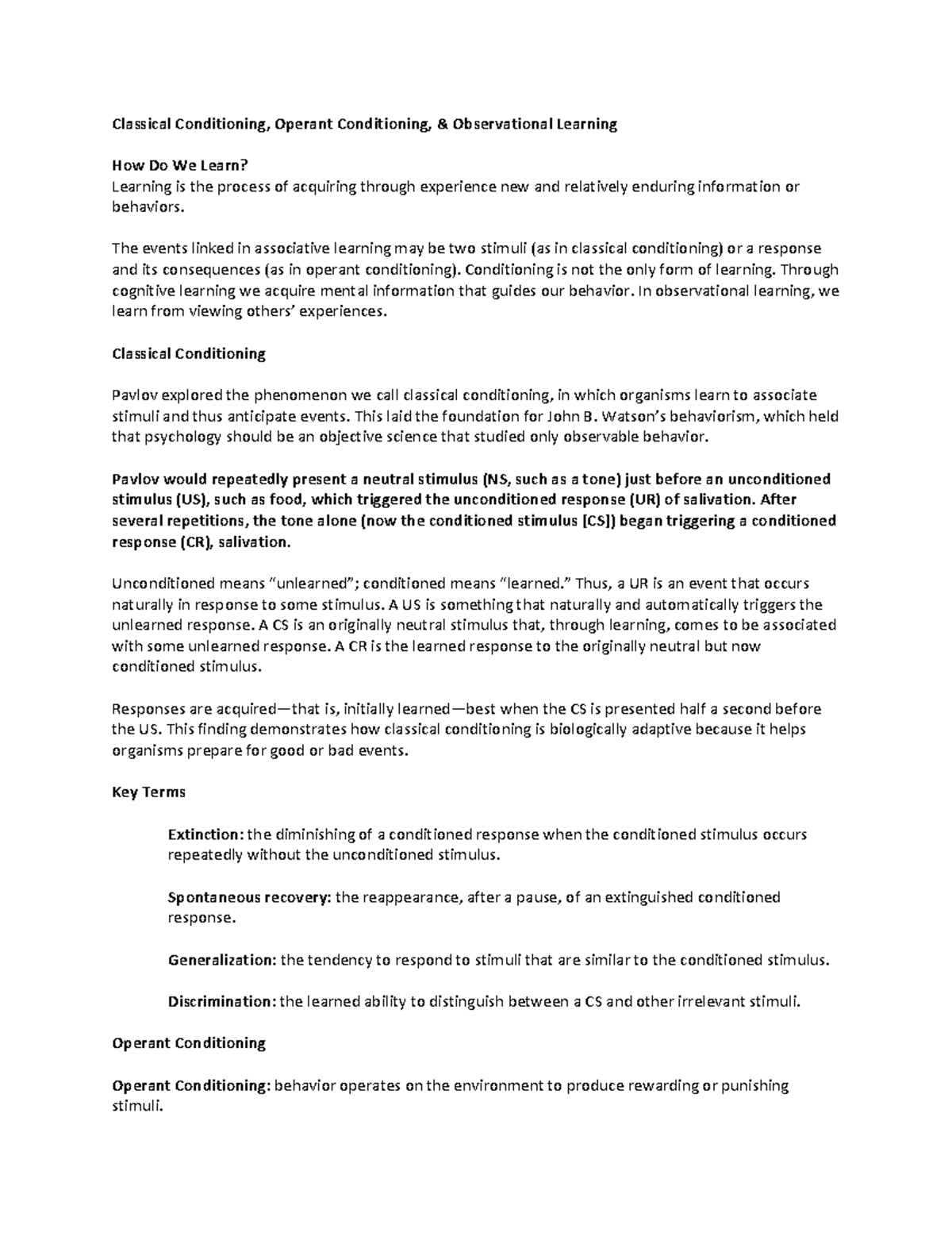 Classical Conditioning, Operant Conditioning, Observational Learning ...