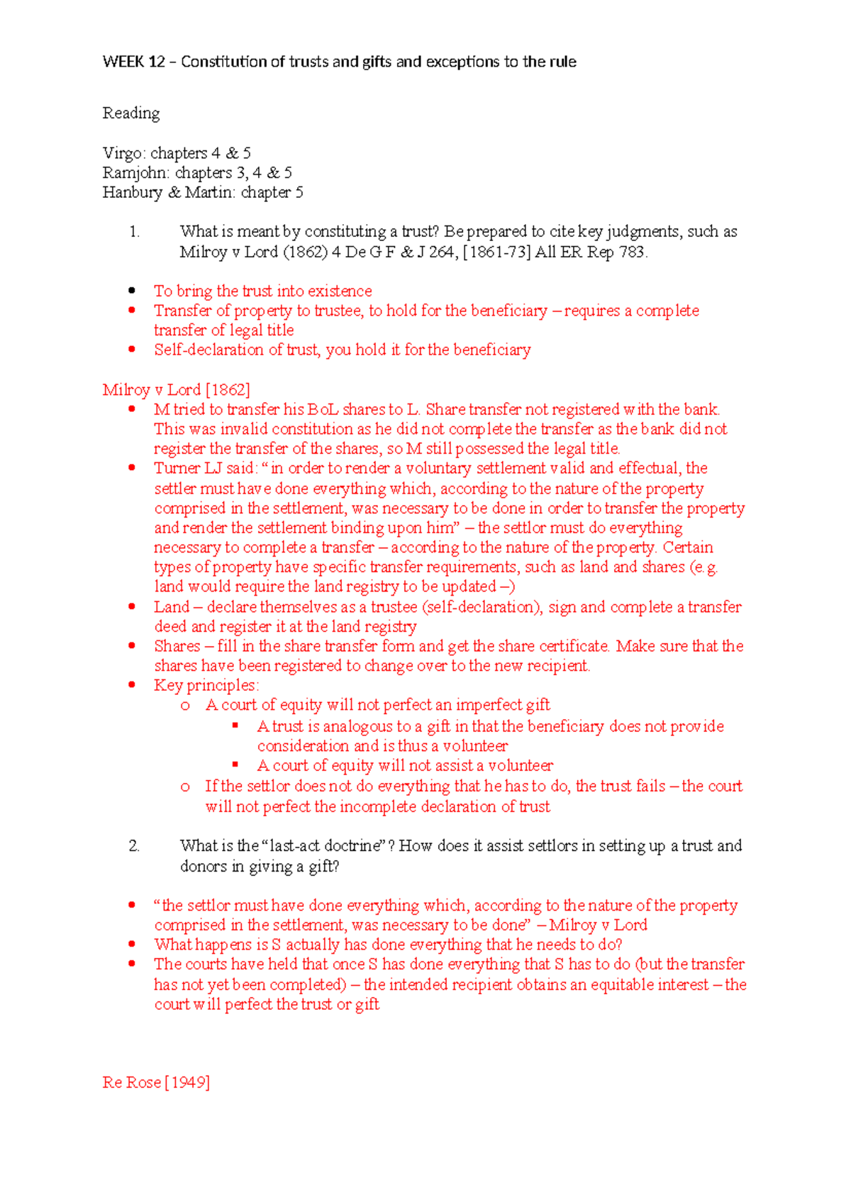 WEEK 12 E&T - Week 12 tutorial work - WEEK 12 – Constitution of trusts ...