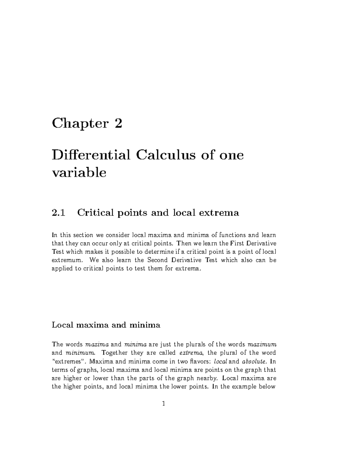 Section 2 1 Critical Points And Local Extrema Chapter 2 Differential Calculus Of One Variable