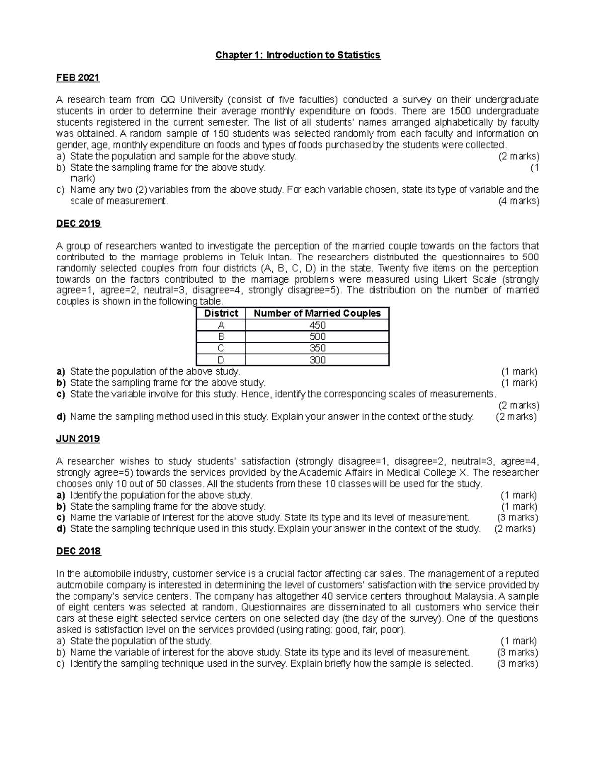 Tutorial Chapter 1 - Chapter 1: Introduction to Statistics FEB 2021 A ...