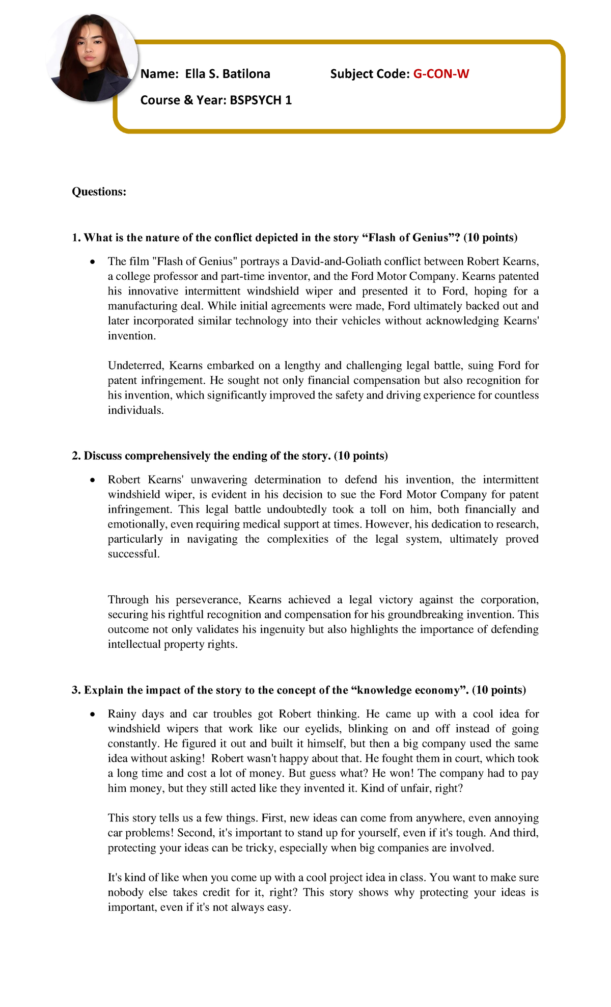 Flash of Genius Task - Questions: What is the nature of the conflict ...