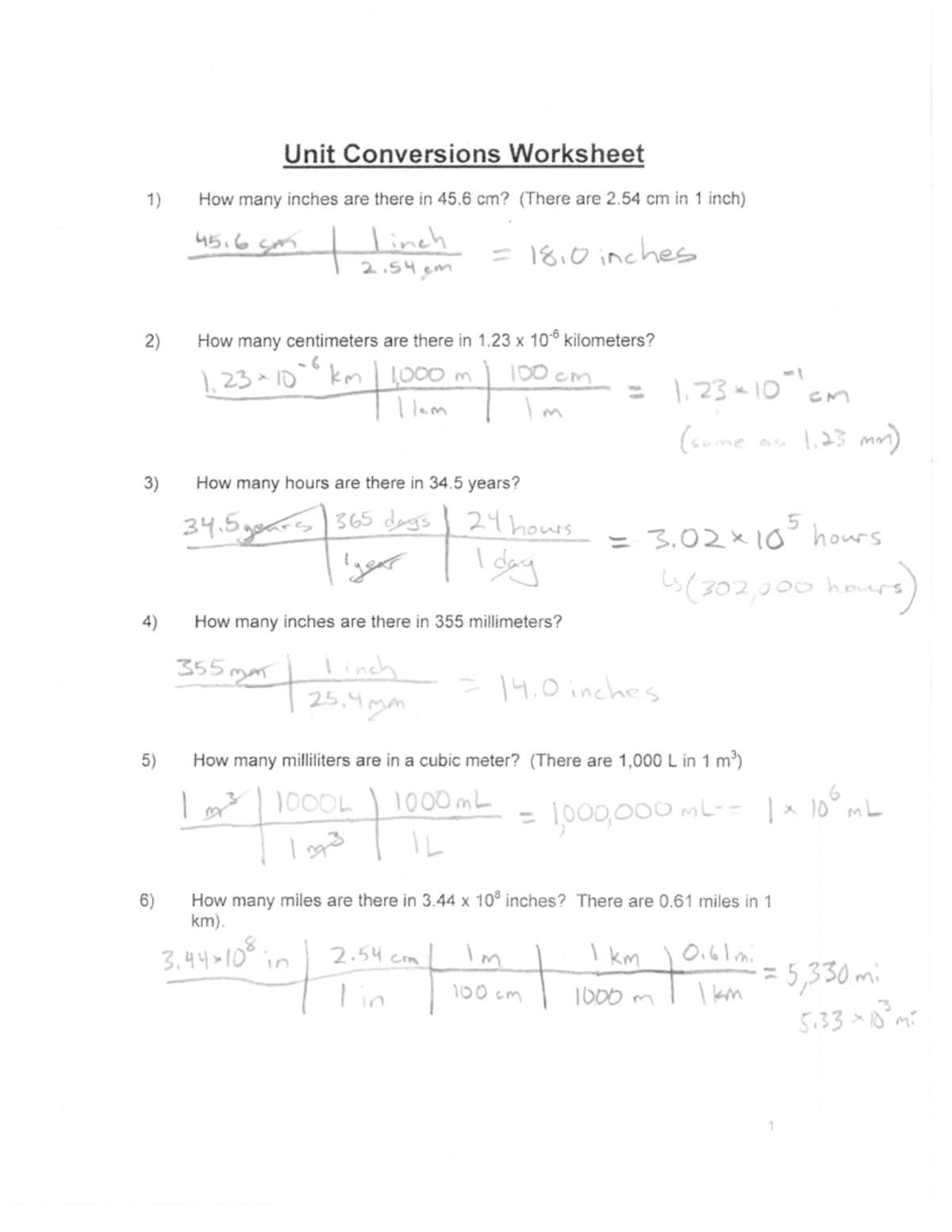 Units and conversions worksheets Answers - CHEM110 - Studocu