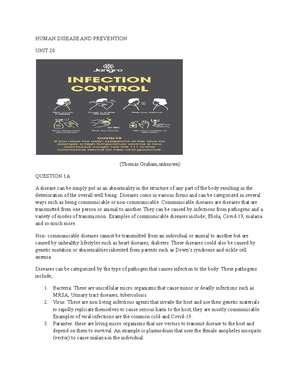 Unit 20 - Unit 20 Human Disease and Prevention Question 1a There are ...