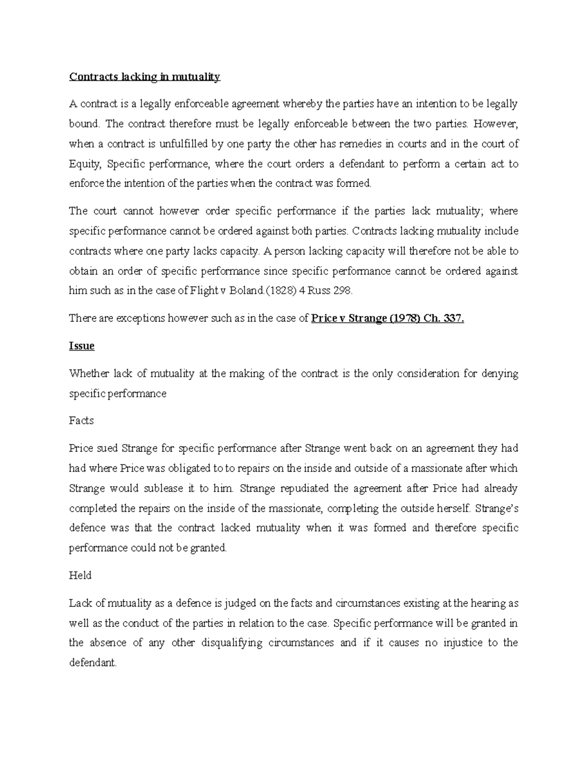 Contracts lacking in mutuality-1 - The contract therefore must be ...