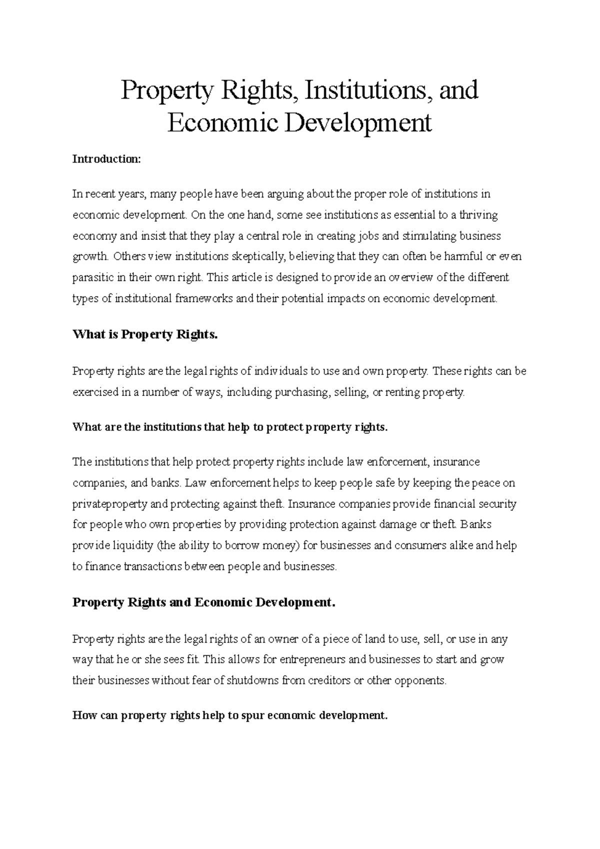 Property Rights, Institutions, and Econ omic Development - Property ...