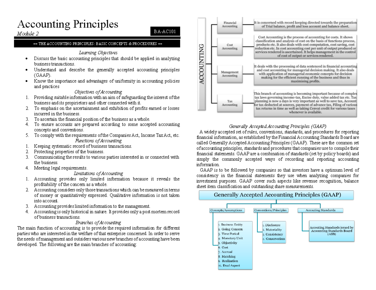 AC-101 Module 2 - Accounting Principles Module 2 Learning Objectives ...