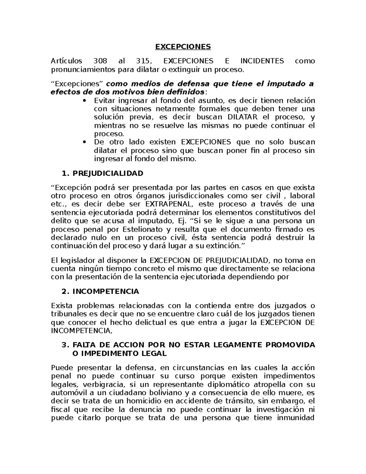 Excepciones E Incidentes - EXCEPCIONES Artículos 308 al 315 ...