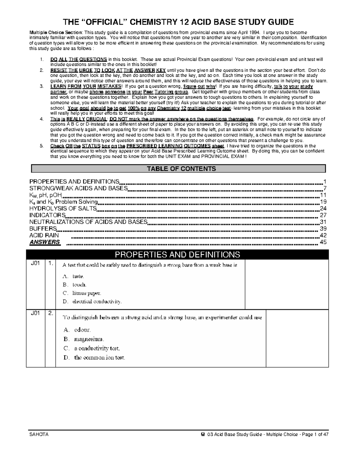 Acid+base+study+guide+multiple+choice - THE “OFFICIAL” CHEMISTRY 12 ...