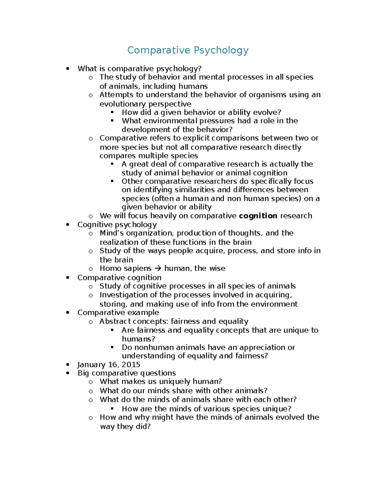 Comparative Psychology notes with kate chapman - Comparative Psychology ...