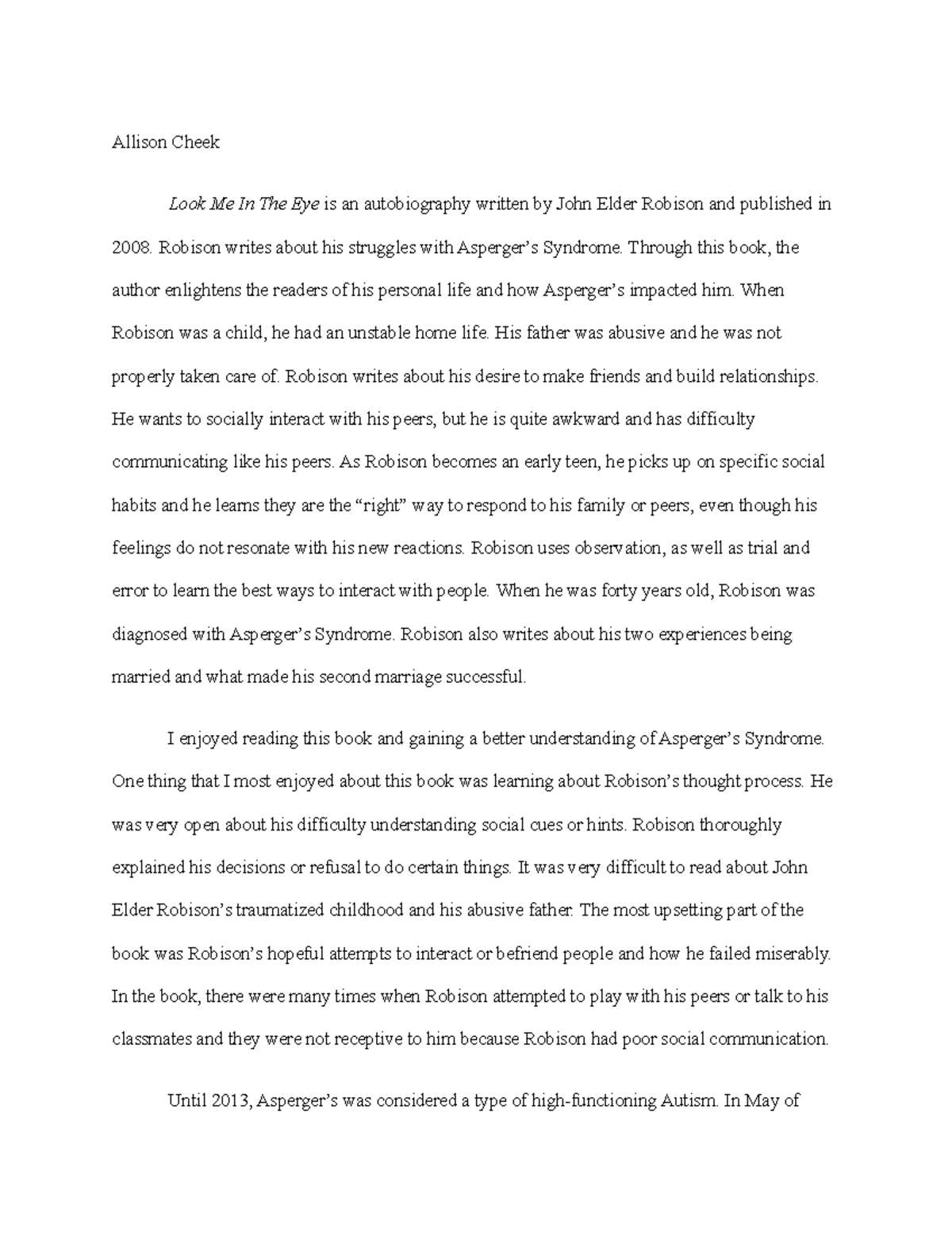 CDIS Book Review - Allison Cheek Look Me In The Eye is an autobiography ...