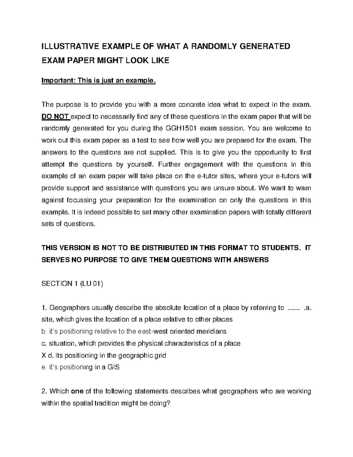 Mock Exam Question and Memorundum - ILLUSTRATIVE EXAMPLE OF WHAT A ...