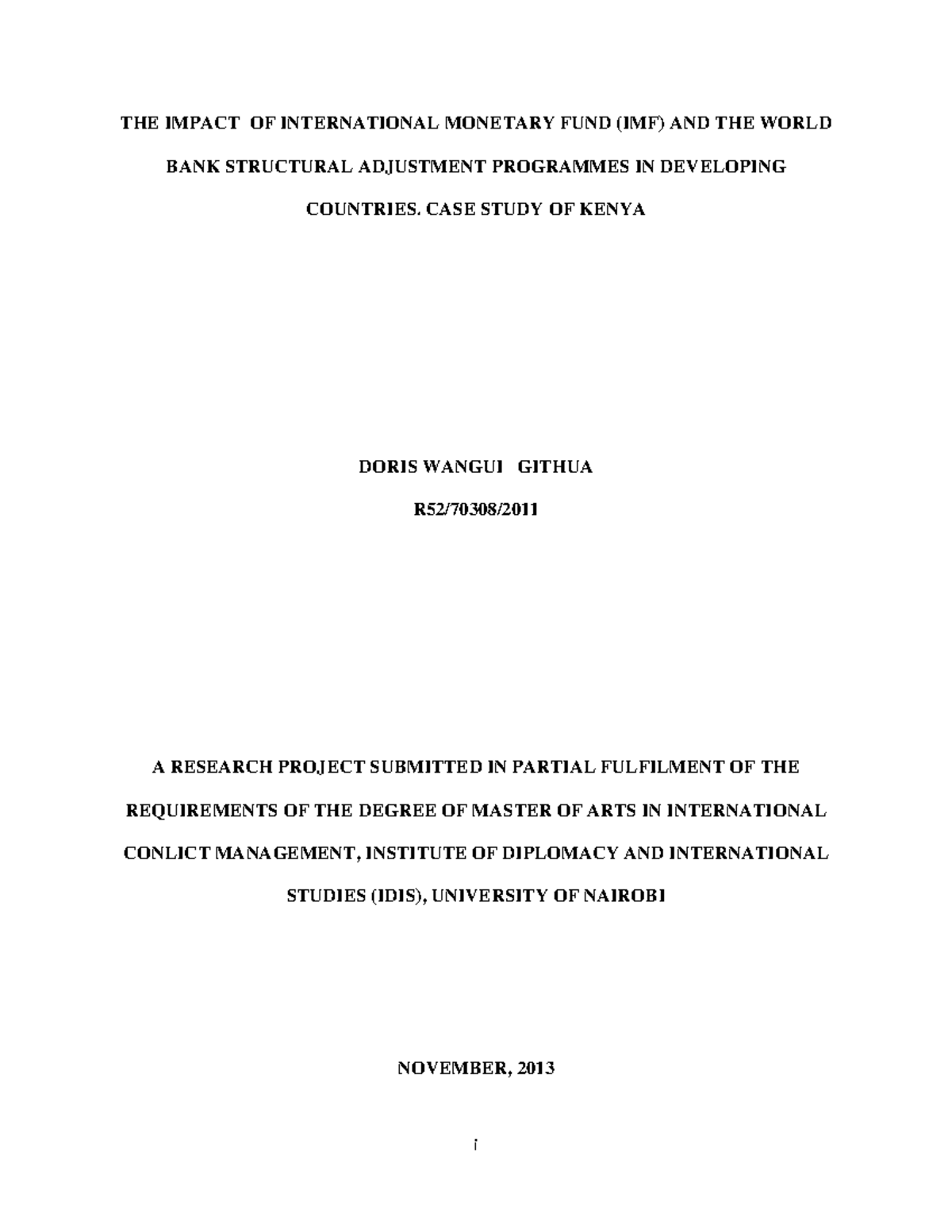 Githua The impact of International Monetary Fund (IMF) and the World ...