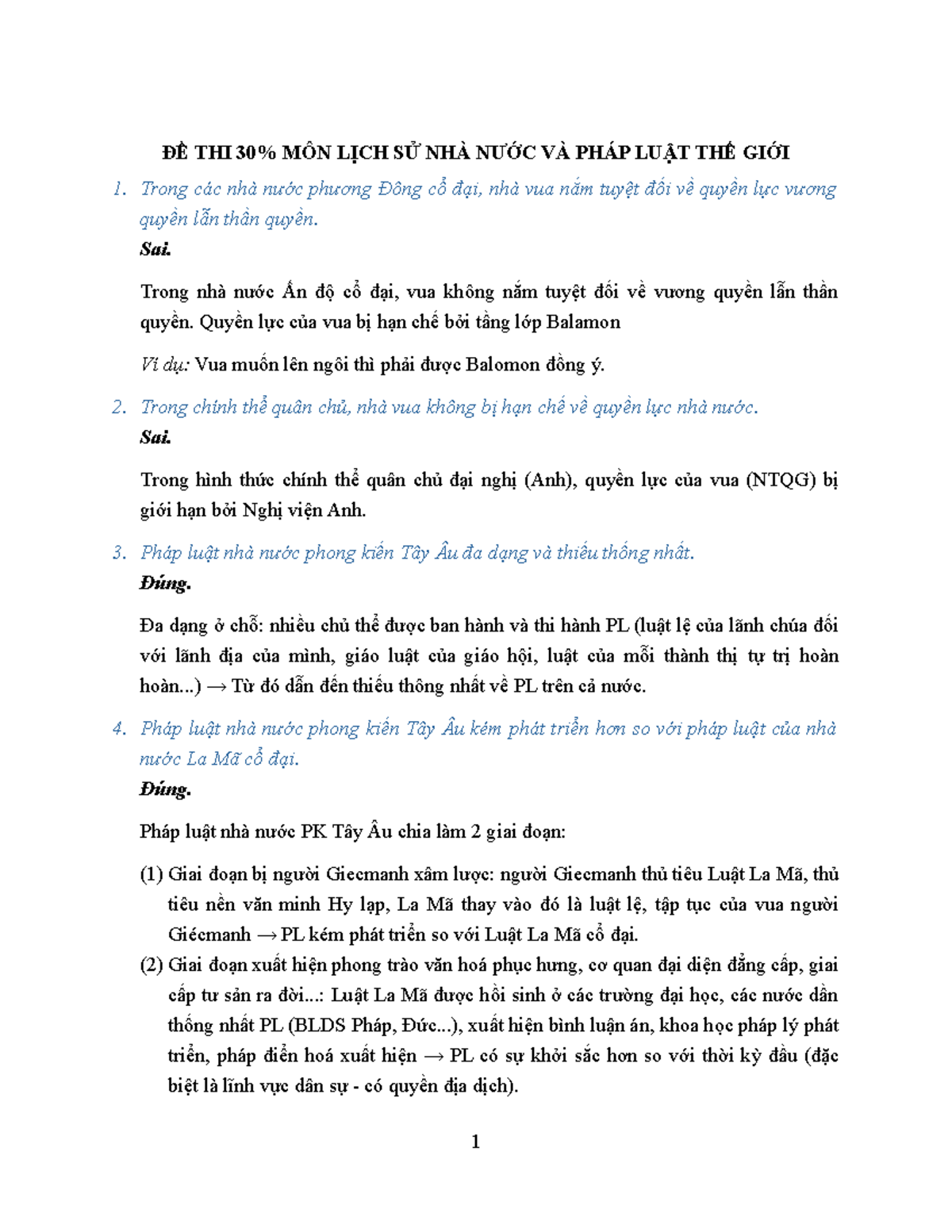 Nhận định LSNN&PL - nnnnnnnnnnnnnnn - ĐỀ THI 30% MÔN LỊCH SỬ NHÀ NƯỚC VÀ PHÁP LUẬT THẾ GIỚI ...