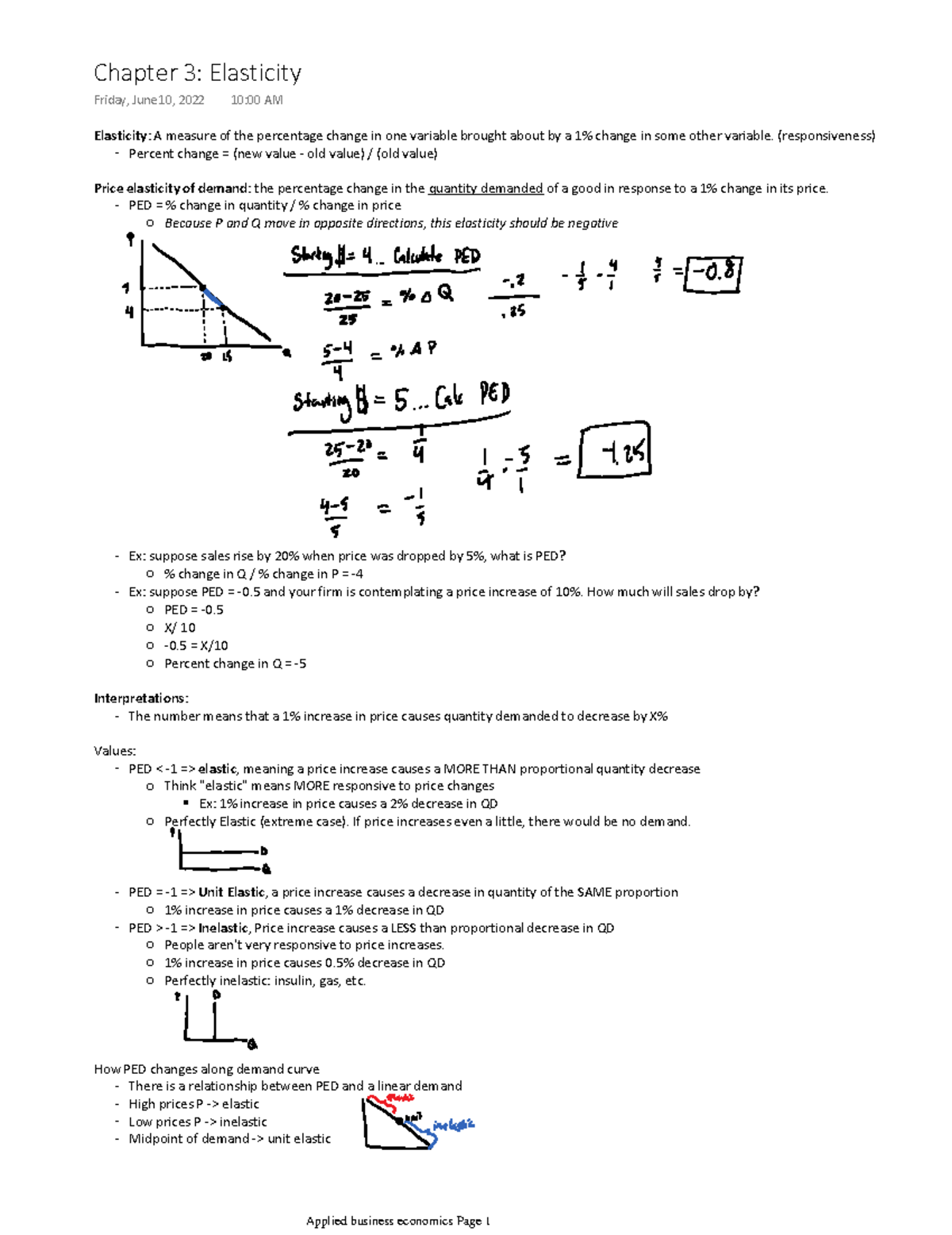Chapter 3 Elasticity BECO - Elasticity: A measure of the percentage ...