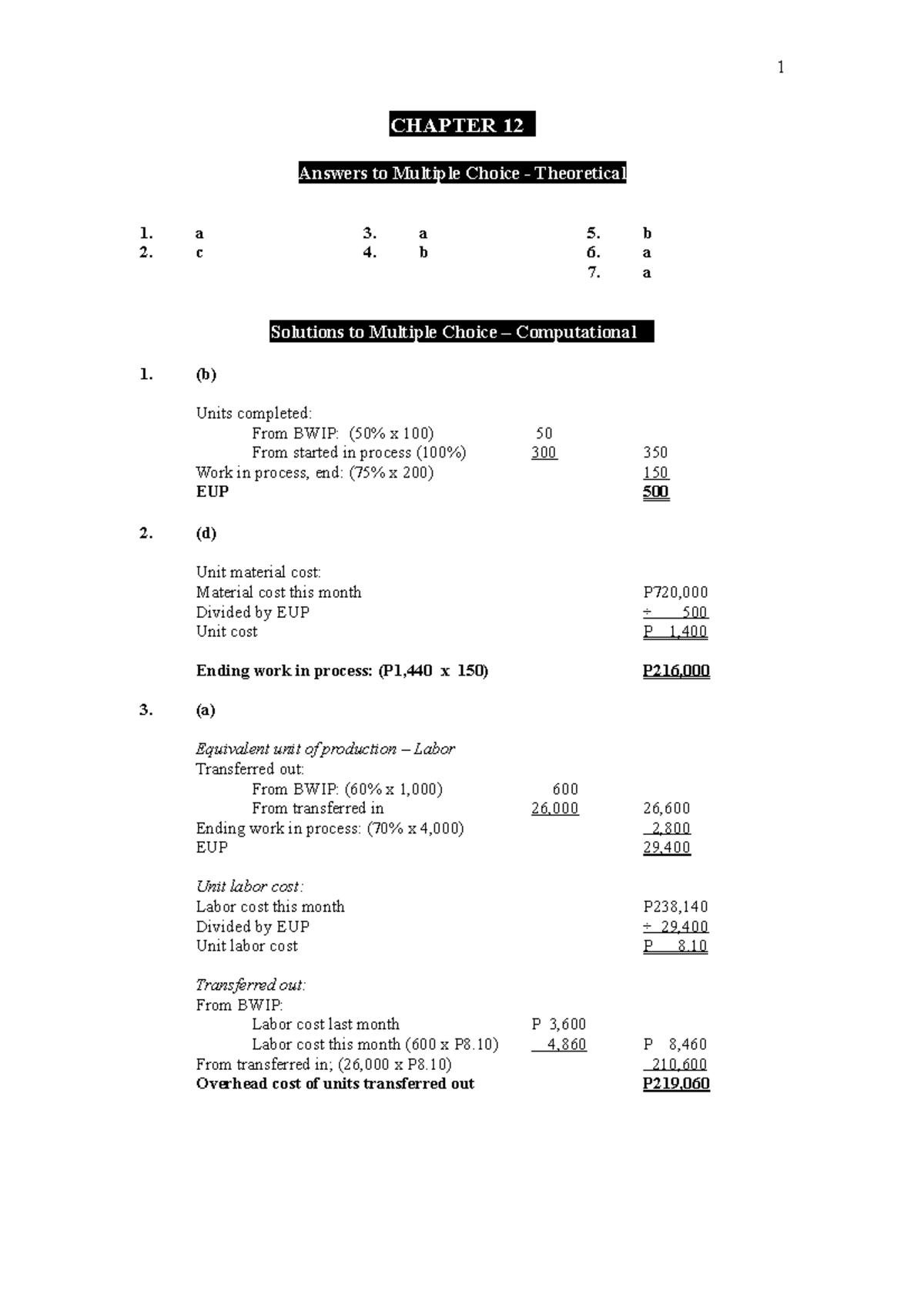 Cost Acc Chapter 12 - CHAPTER 12 Answers to Multiple Choice ...