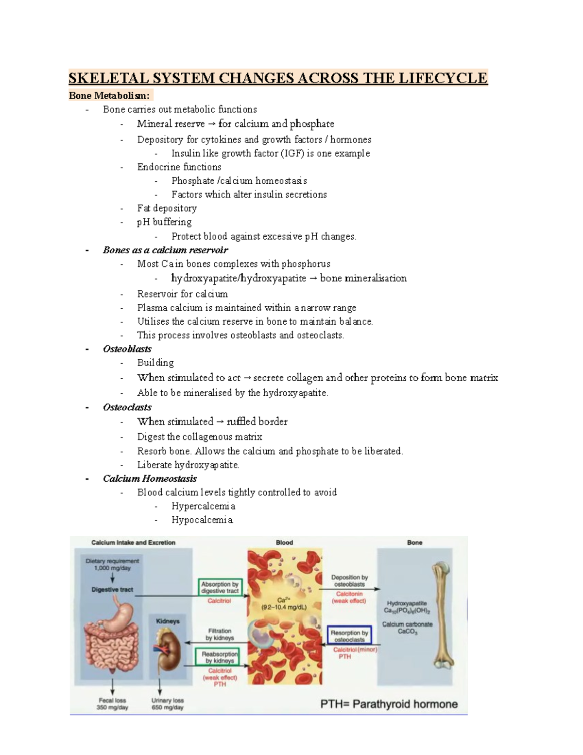 Week 6 - lecture notes - SKELETAL SYSTEM CHANGES ACROSS THE LIFECYCLE ...