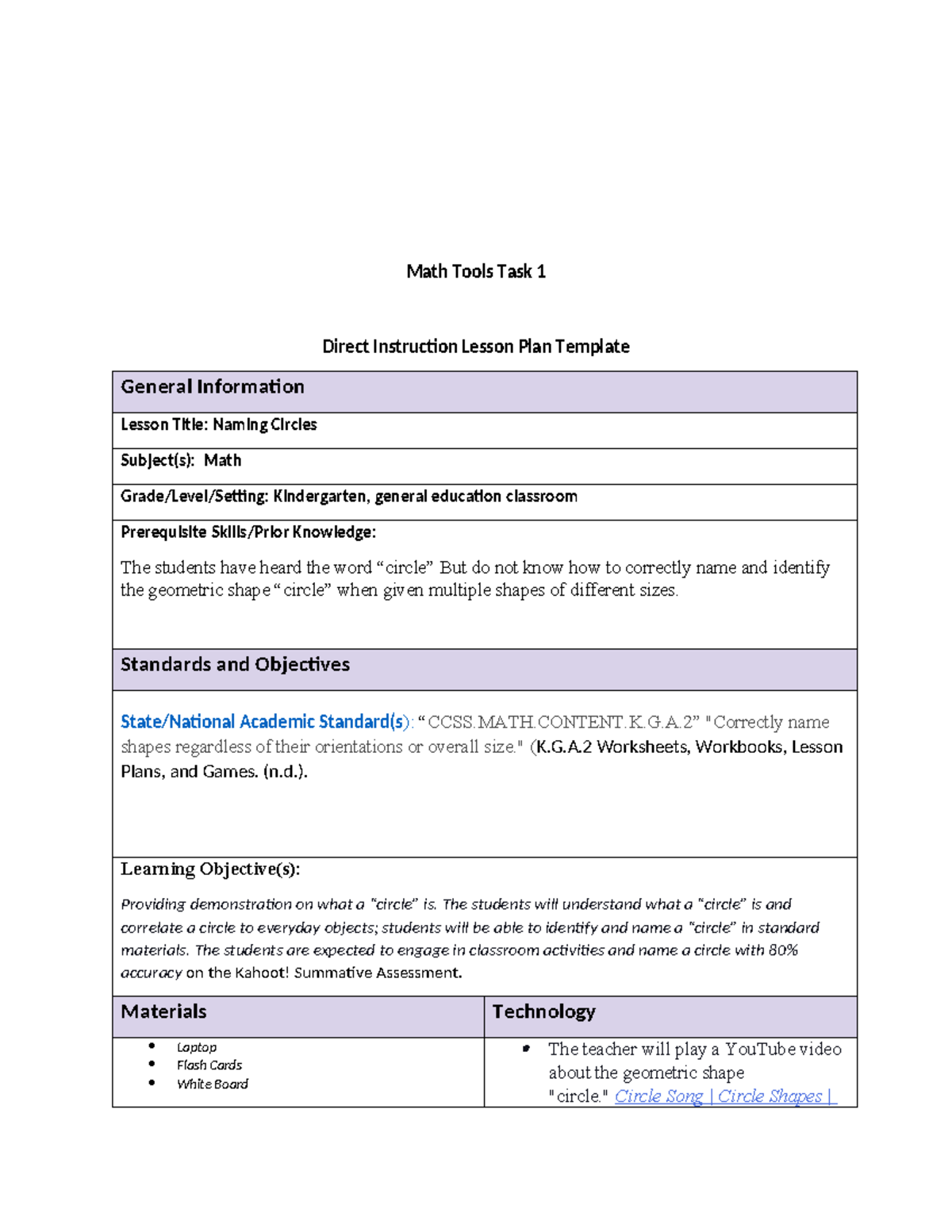 Task 1matheducators - passed first attempt - Math Tools Task 1 Direct Instruction Lesson Plan ...