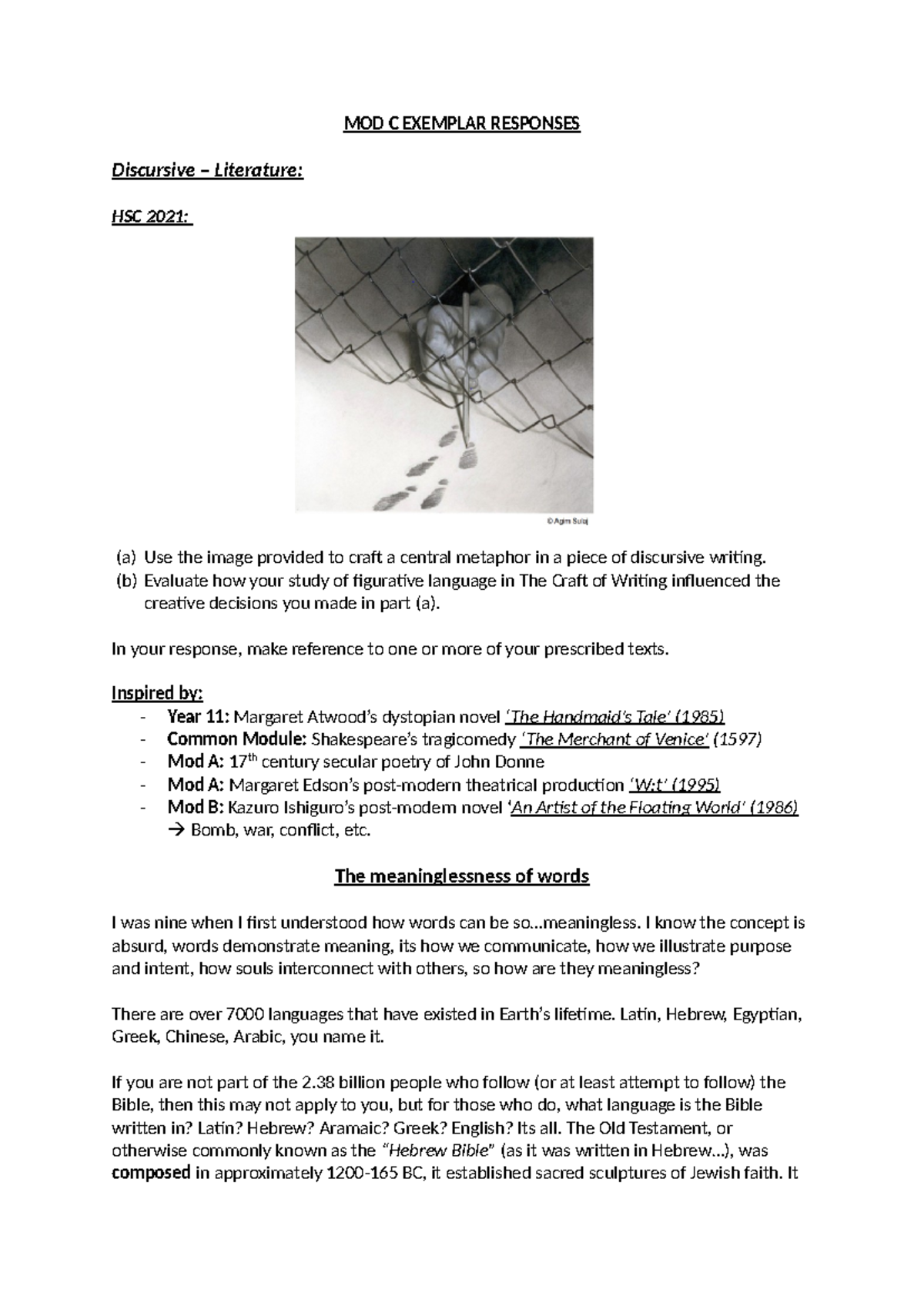 Mod C Exemplar Final Sample Essays For Mod C Mod C Exemplar Responses Discursive