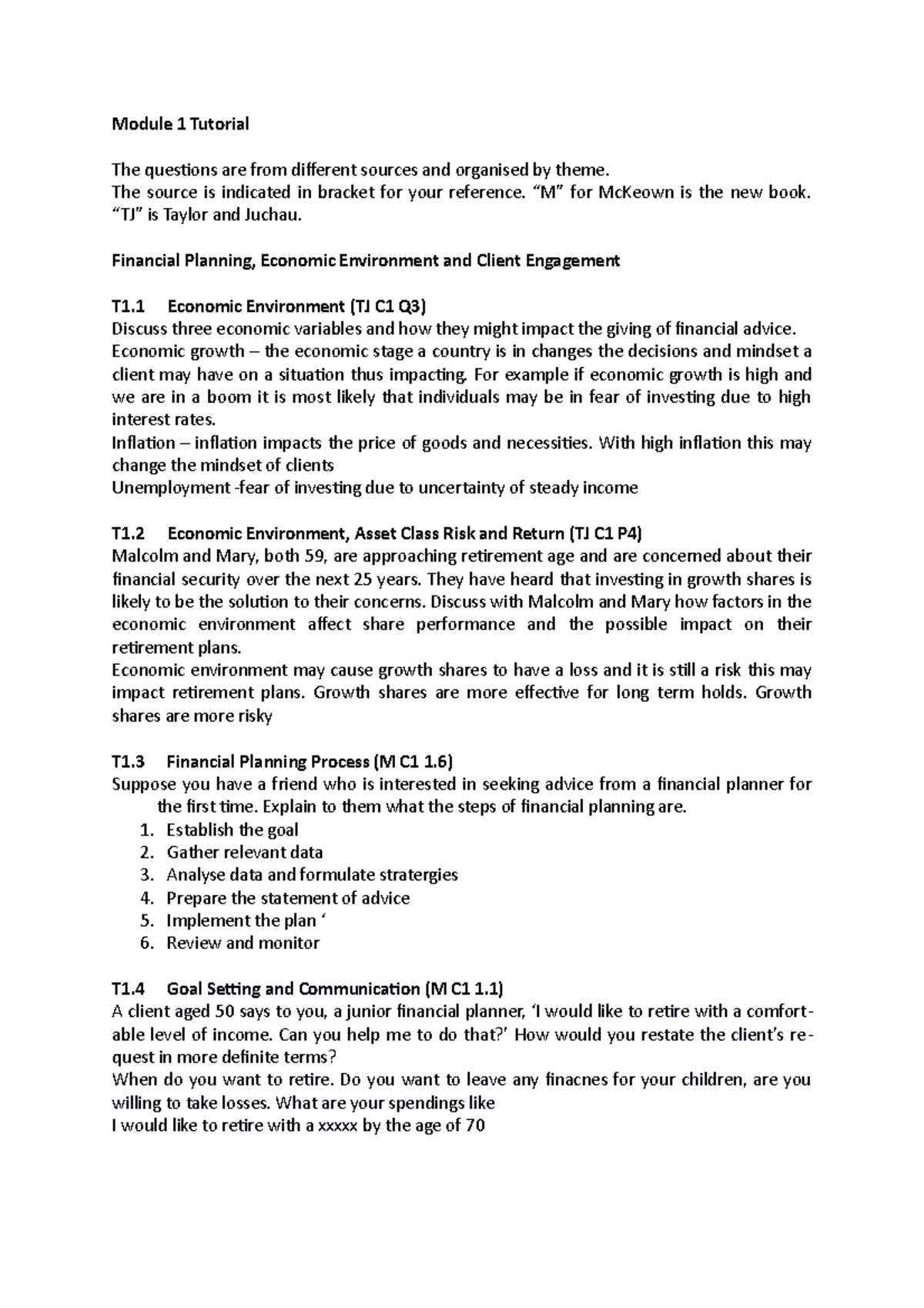 Tutorial M01 Questions for 2020 for the - Module 1 Tutorial The ...