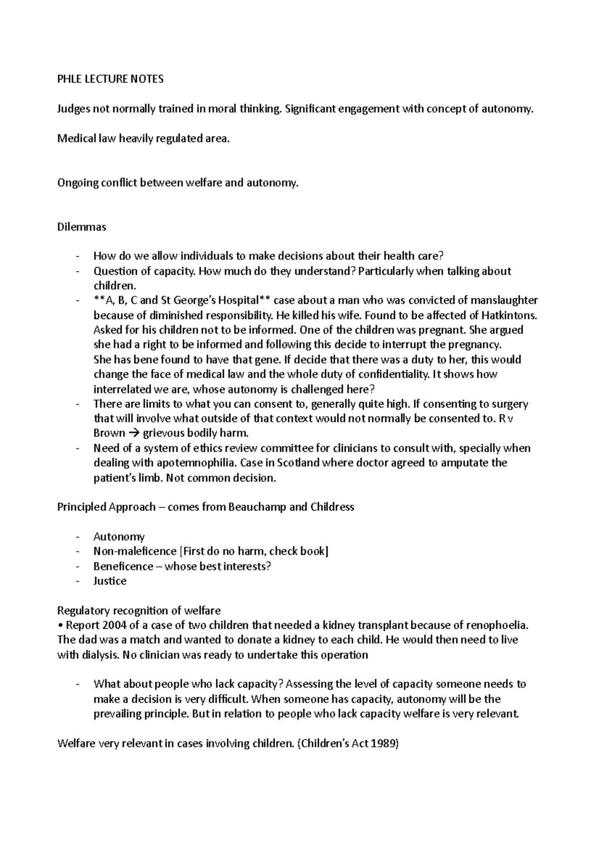 PHLE Lecture Notes - PHLE LECTURE NOTES Judges not normally trained in ...