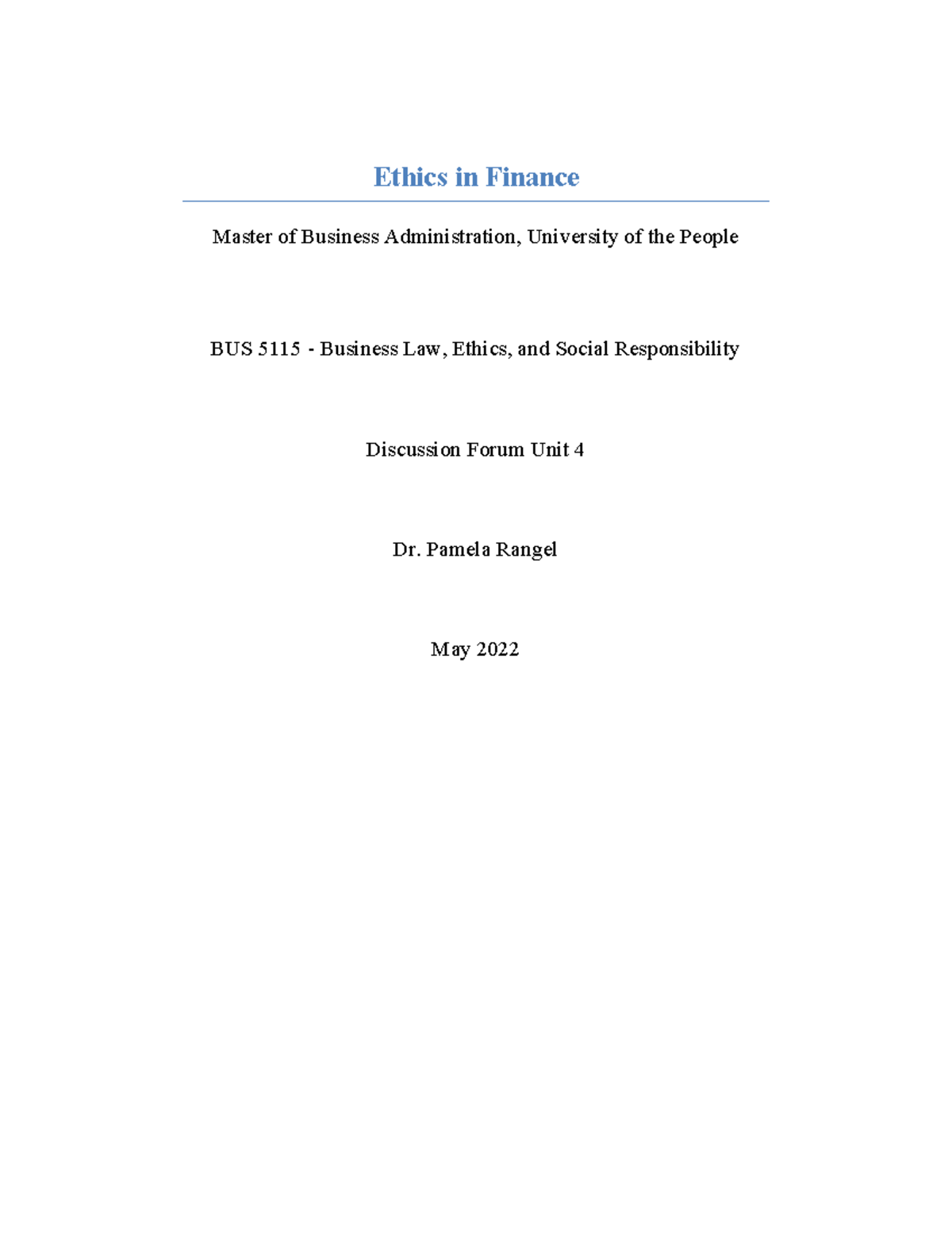 BUS 5115 - Business Law, Ethics, and Social Responsibility - Discussion ...