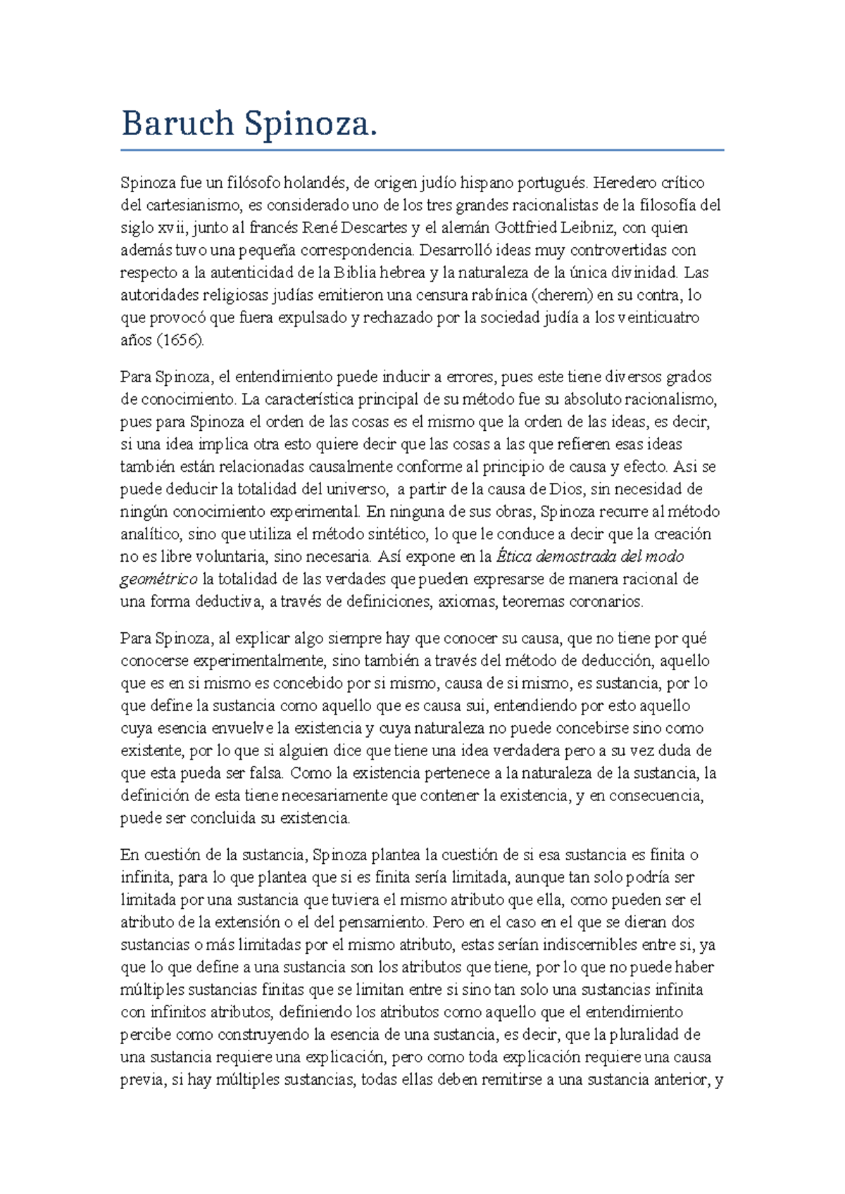 Baruch Spinoza - Spinoza fue un filósofo holandés, de origen judío ...