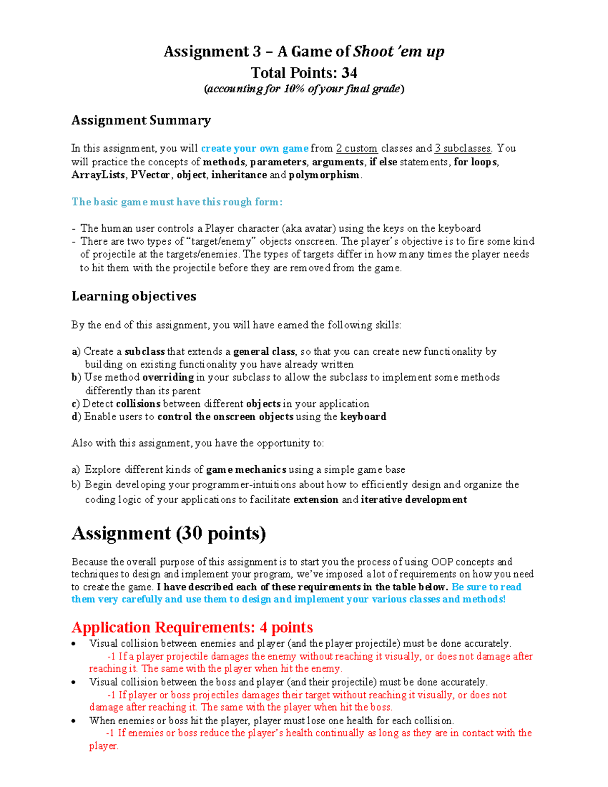 Assignment 3-Spring 23 - Assignment 3 – A Game of Shoot ’em up Total ...