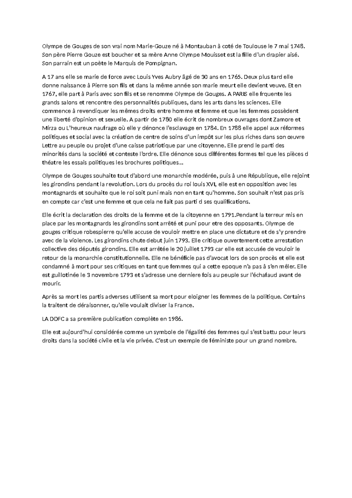 Olympe de Gouges de son vrai nom Marie - Son père Pierre Gouze est ...