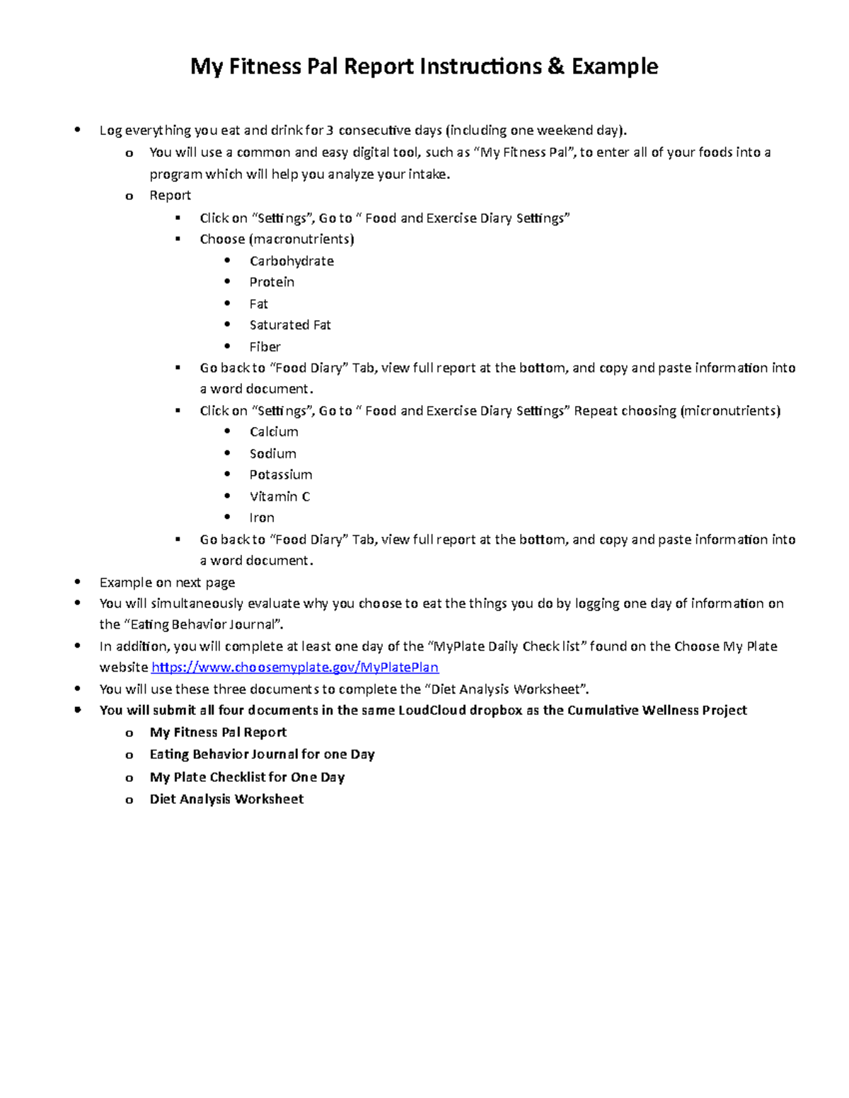 Myfitn~1 - ANSWERS - My Fitness Pal Report Instructions & Example Log ...