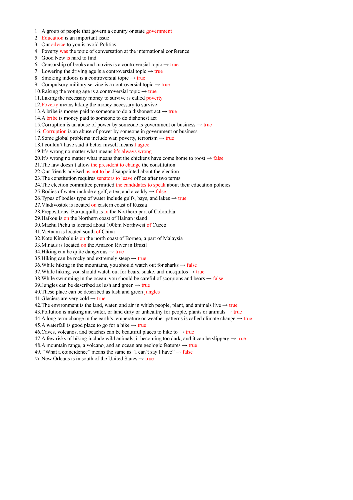 Unit 9-10 - test - A group of people that govern a country or state ...