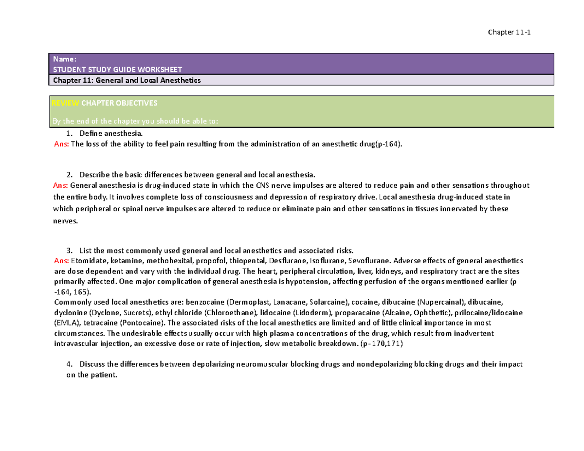 Chapter 11 Study Guide - good to review the material. - Name: STUDENT STUDY GUIDE WORKSHEET ...
