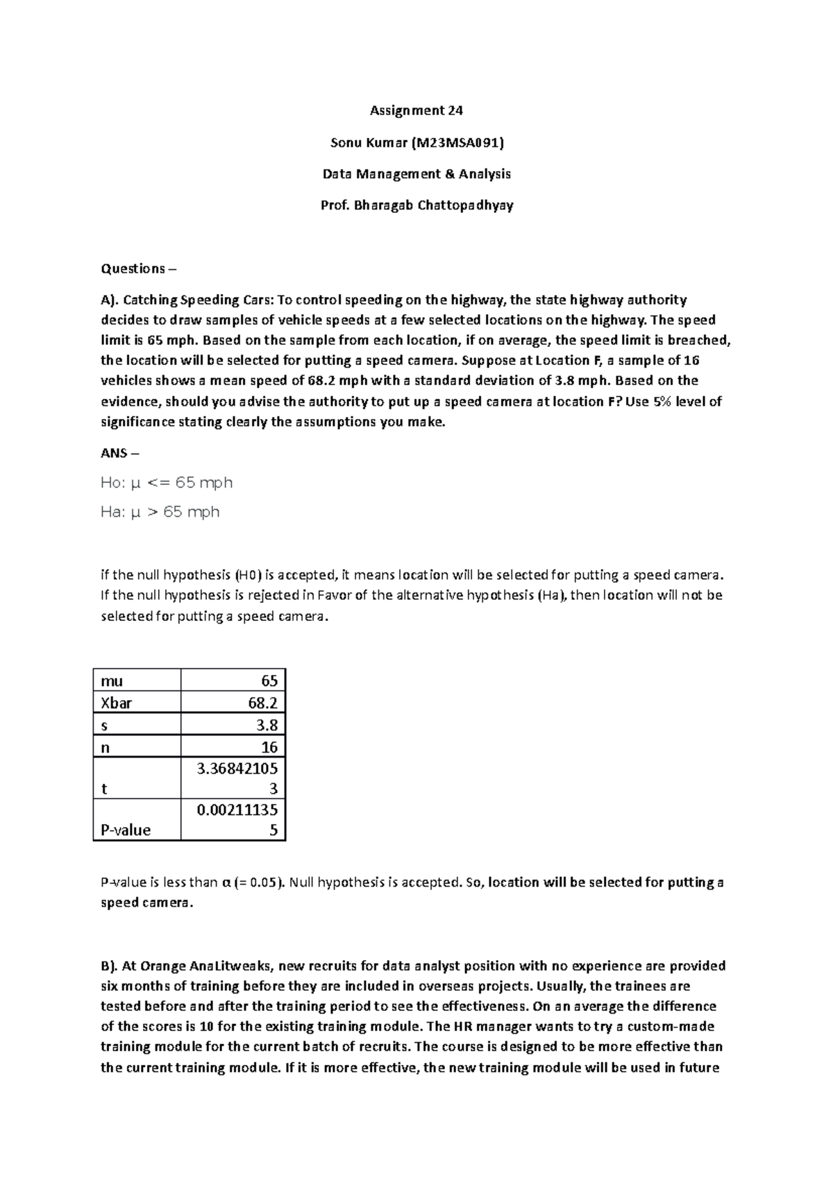 Assignment 24 Data Management and Analysis - Assignment 24 Sonu Kumar (M23MSA091) Data ...
