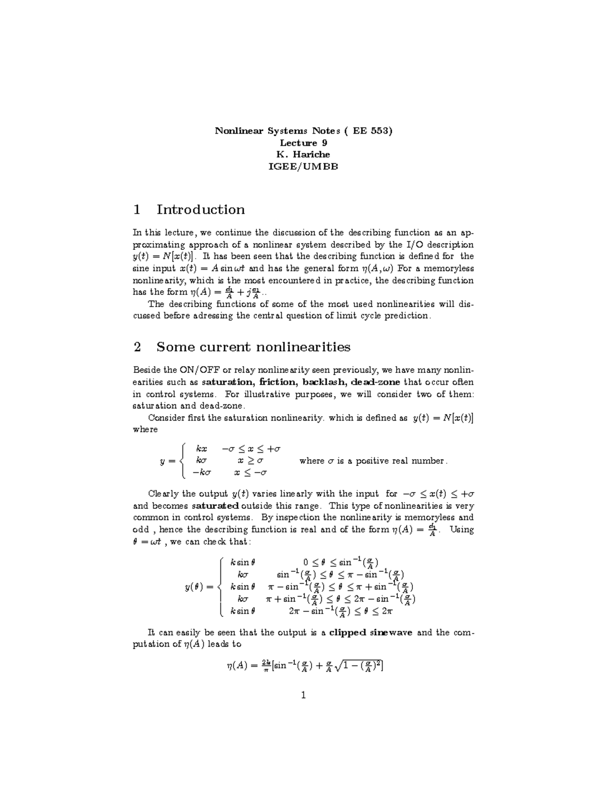 Some current nonlinearities and prediction of limit cycle - Nonlinear ...