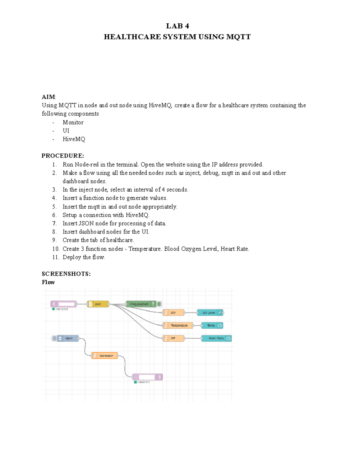 Healthcare System - LAB 4 HEALTHCARE SYSTEM USING MQTT NAME: MUSKAAN V REG NO: 19BCE SLOT: L25+L ...