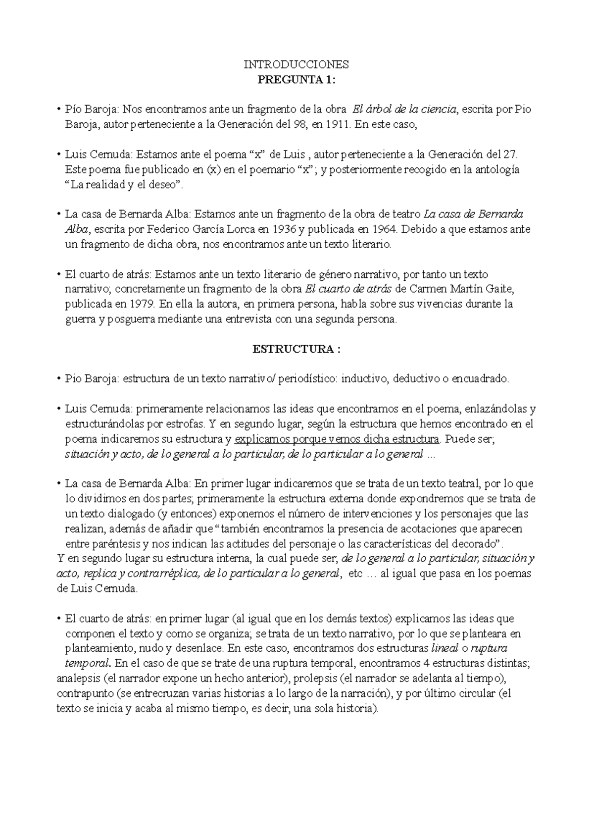 Introducciones - INTRODUCCIONES PREGUNTA 1: Pío Baroja: Nos encontramos ...