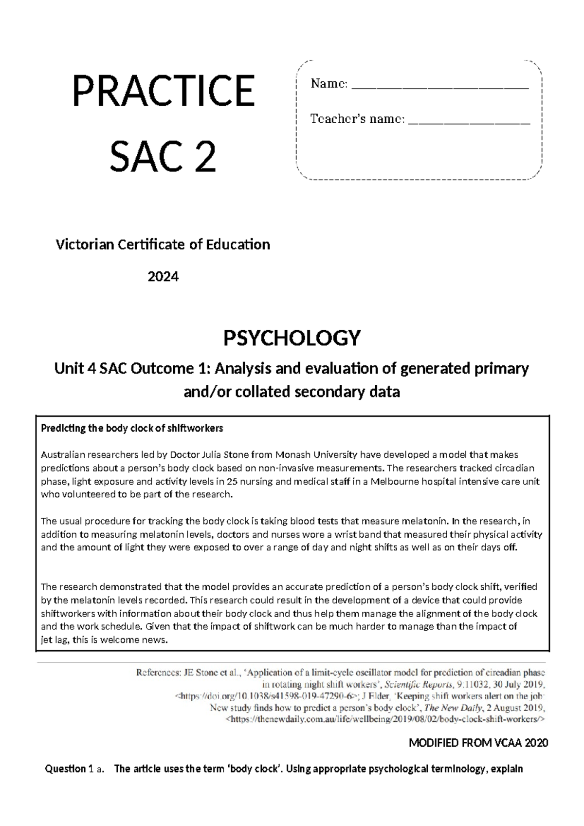 Answers Practice SAC 2 - 4.1 2024 - Question and Answer Book - PRACTICE SAC 2 Victorian ...