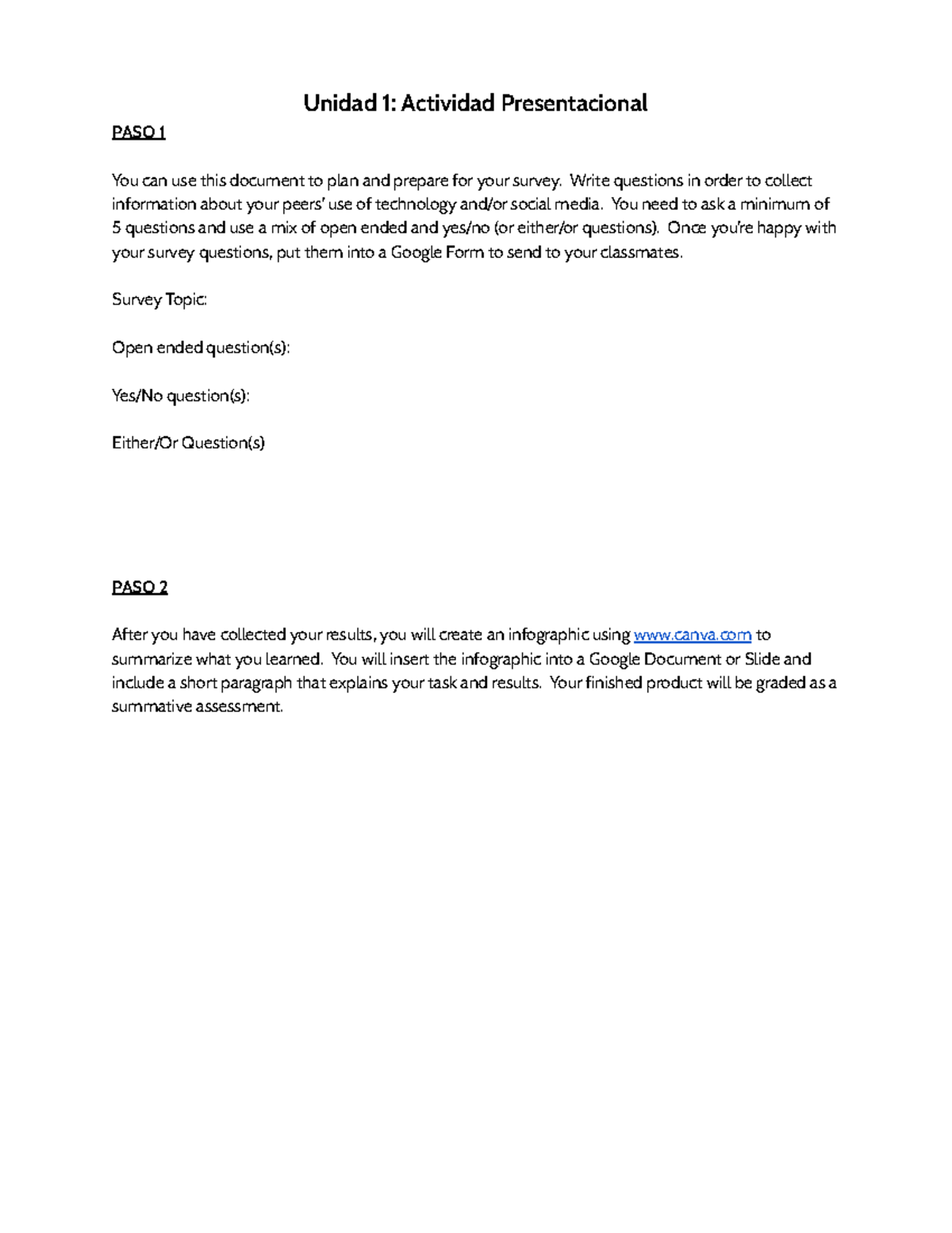 Presentational Activity - Unidad 1: Actividad Presentacional PASO 1 You ...