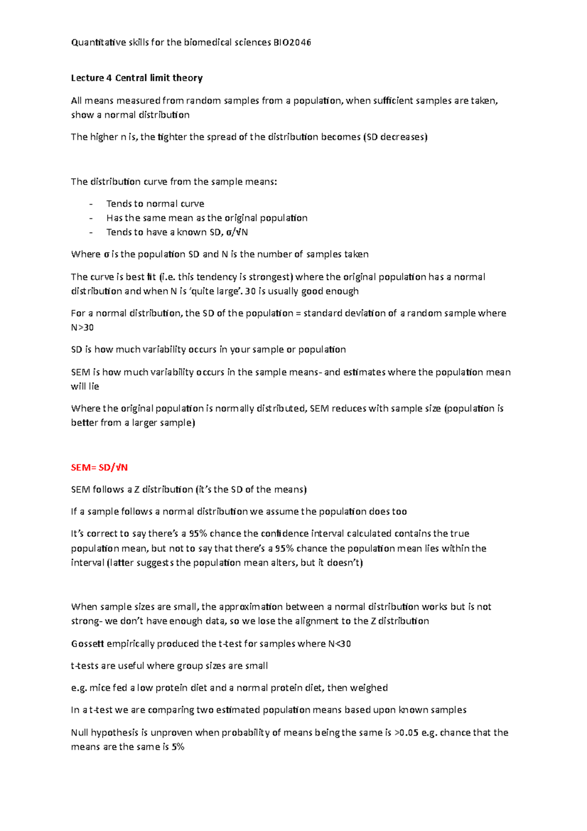 Stats Lecture 4 - Quantitative skills for the biomedical sciences BIO ...