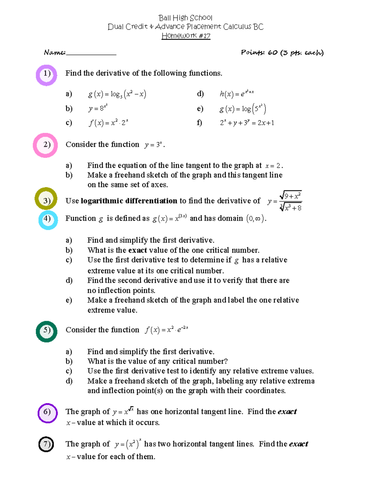 HW 17 - Homework 17 - Ball High School Dual Credit & Advance Placement ...