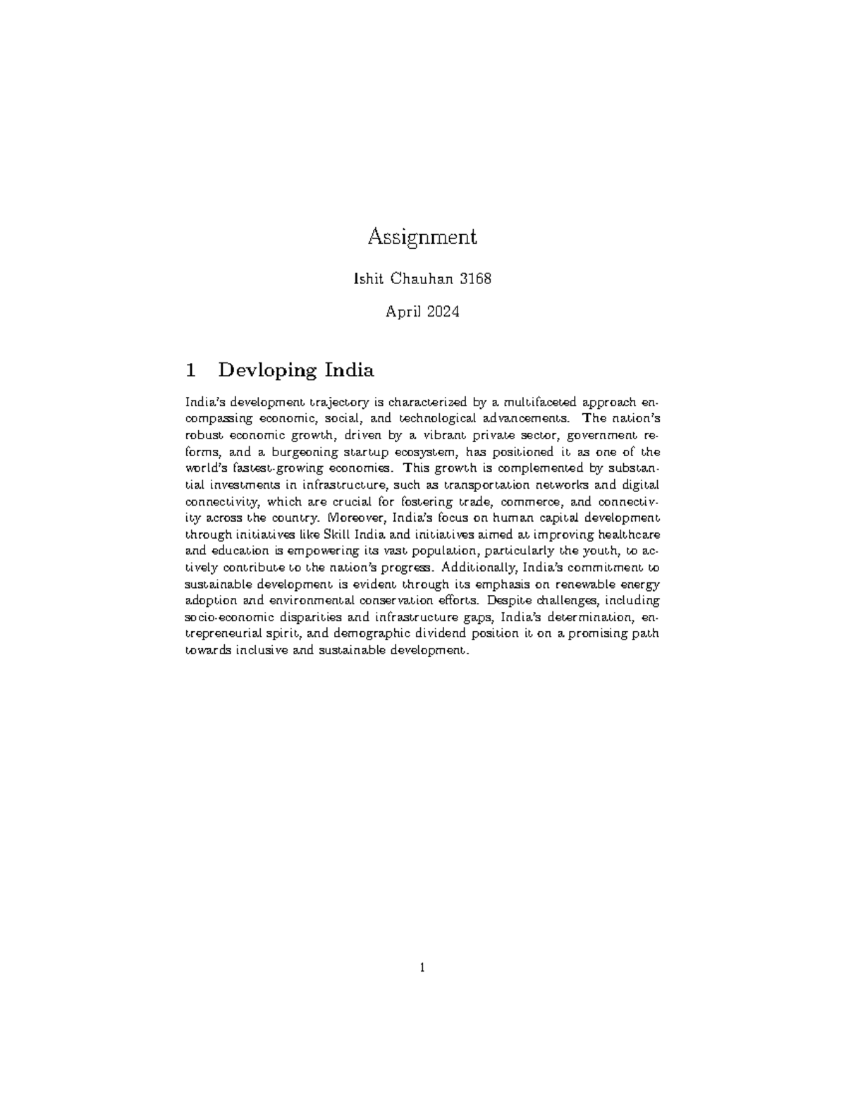 Assignment - important - Assignment Ishit Chauhan 3168 April 2024 1 ...