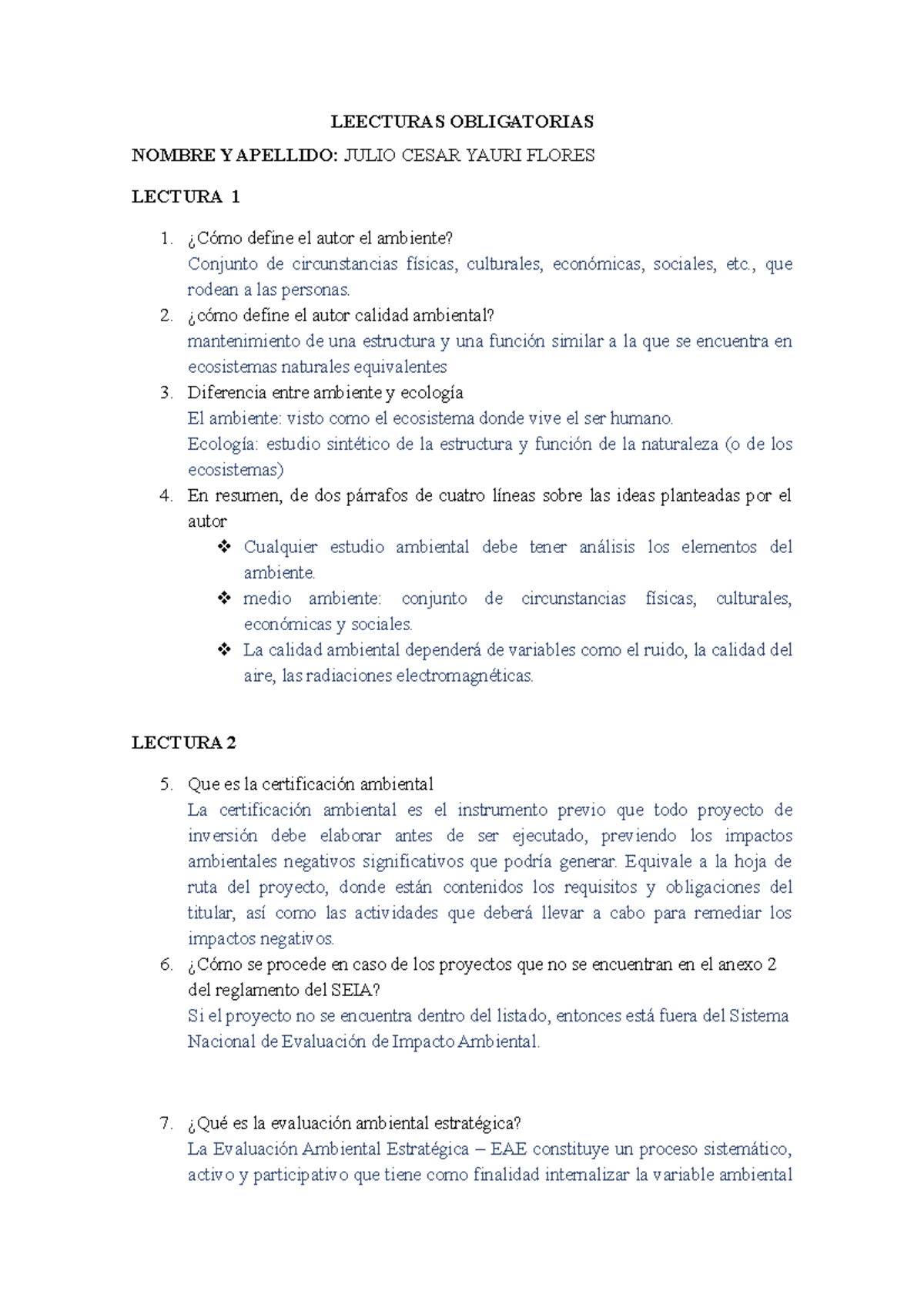 Trabajo Diplomado - LEECTURAS OBLIGATORIAS NOMBRE Y APELLIDO: JULIO ...