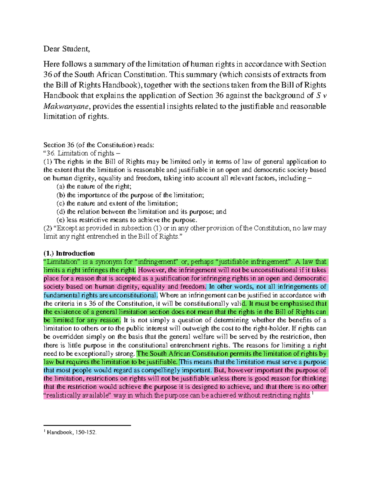 LHUM sectin 36 limitation - Dear Student, Here follows a summary of the ...