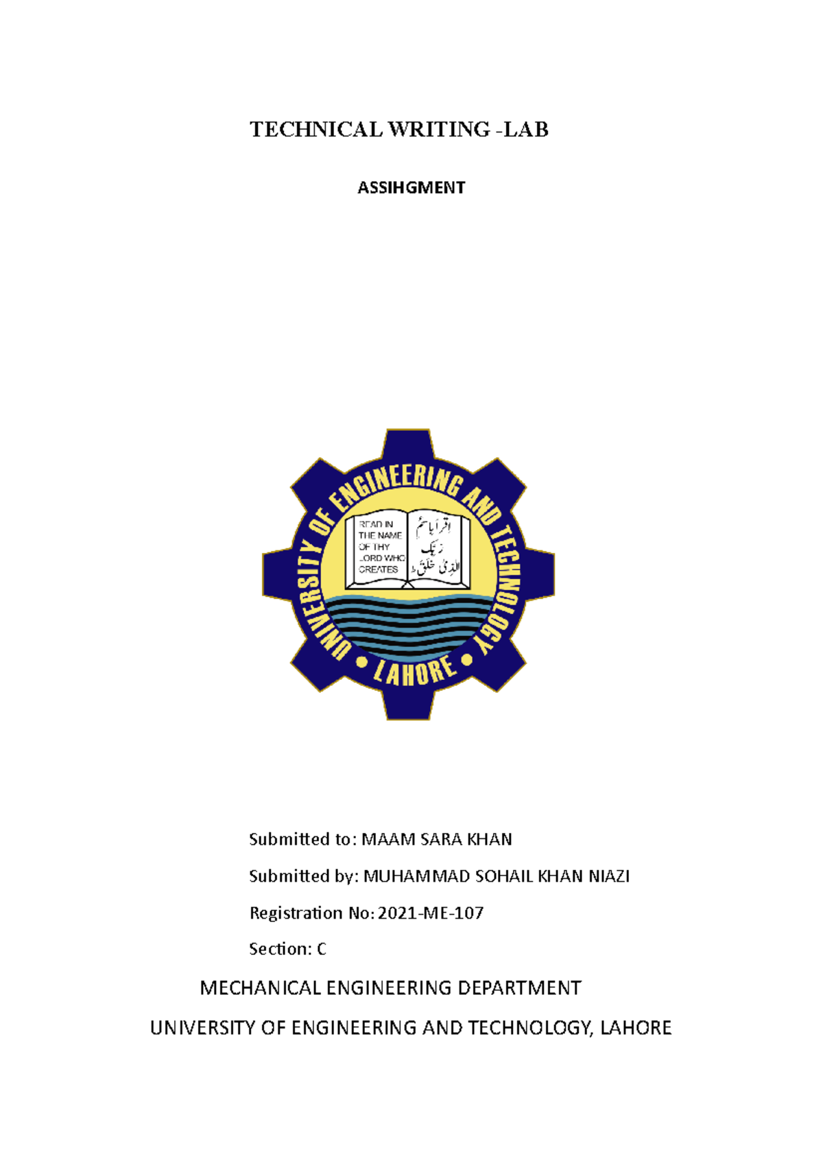 Dignity OF Labour - TECHNICAL WRITING -LAB ASSIHGMENT Submitted to ...