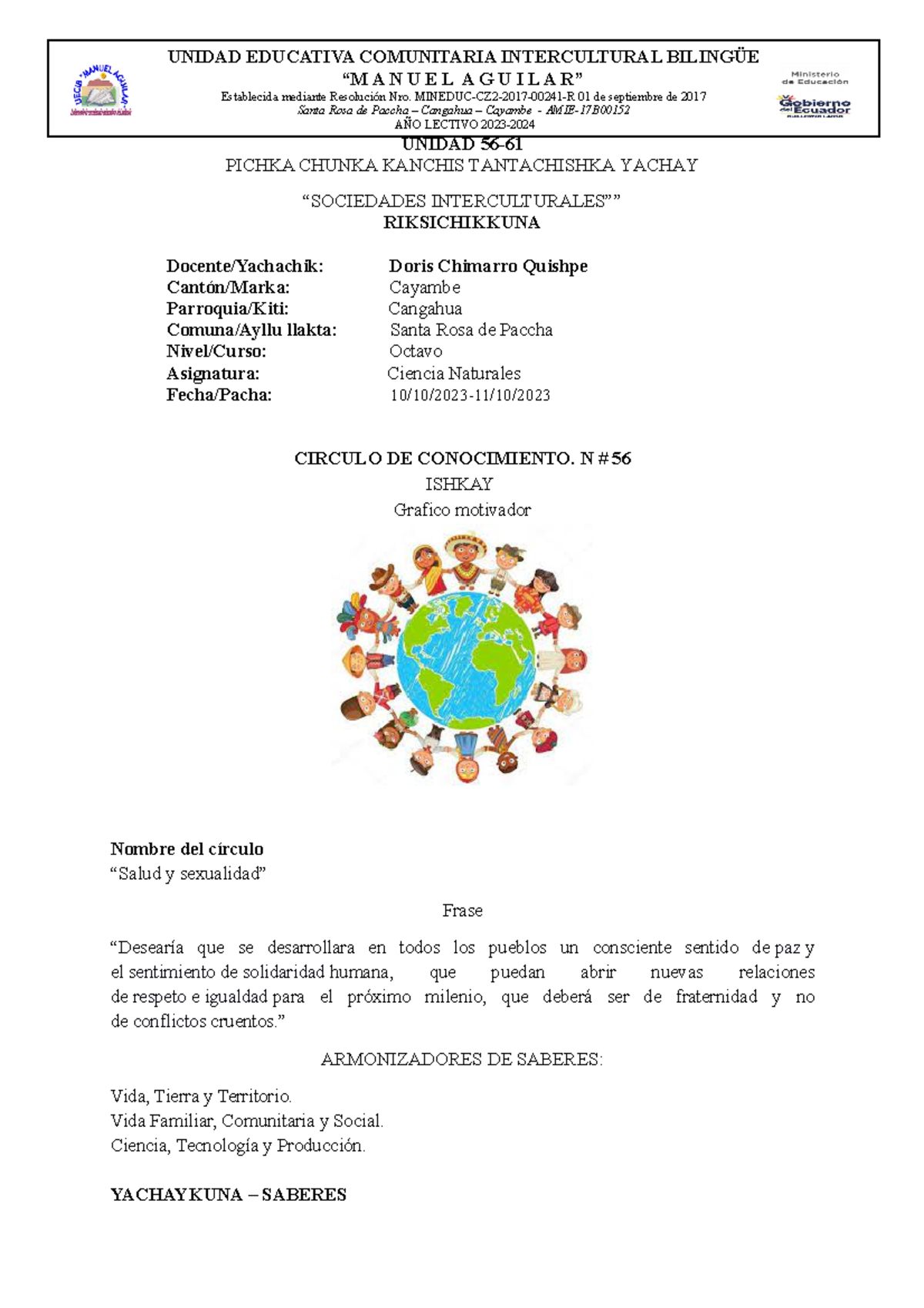 Guía 56 - GUIA INTERCULTURAL BILINGUE - UNIDAD 56- PICHKA CHUNKA ...